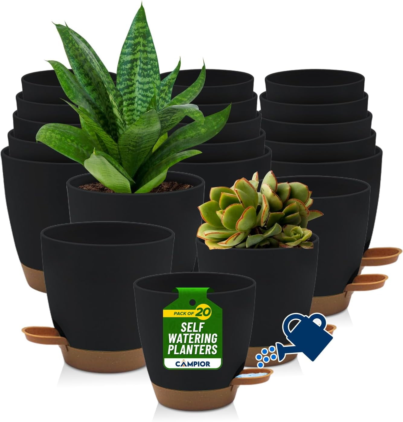 Campior Self-Watering Planters, 5 Sizes with Drainage Holes & Wick Rope ...