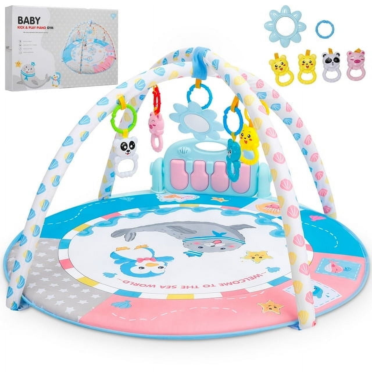 Campmoy 5 in 1 Baby Play Mat, Large Activity Center with Kick & Play ...