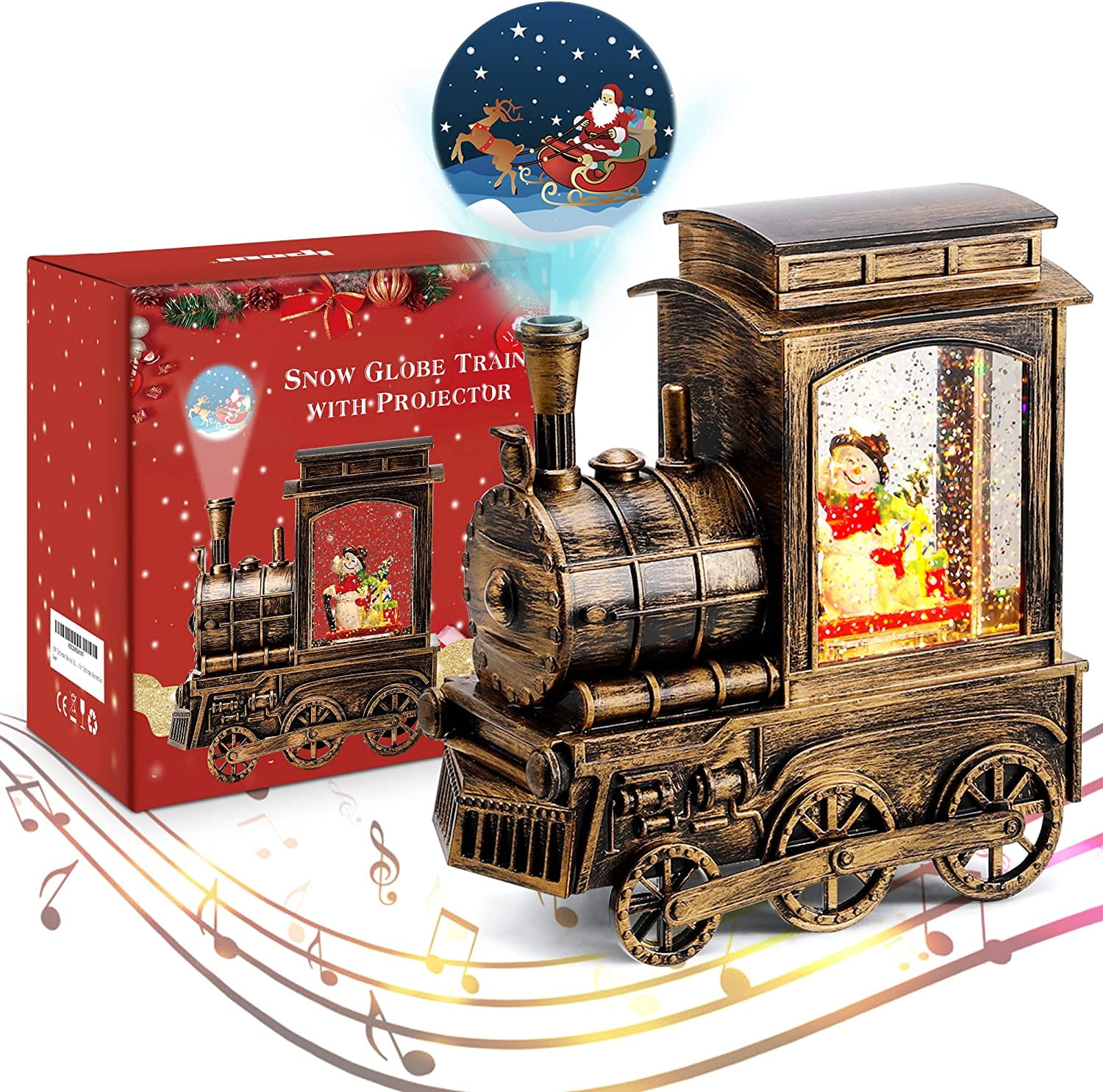 Campmoy Christmas Musical Glitter Lantern with Santa Sleigh Projection ...