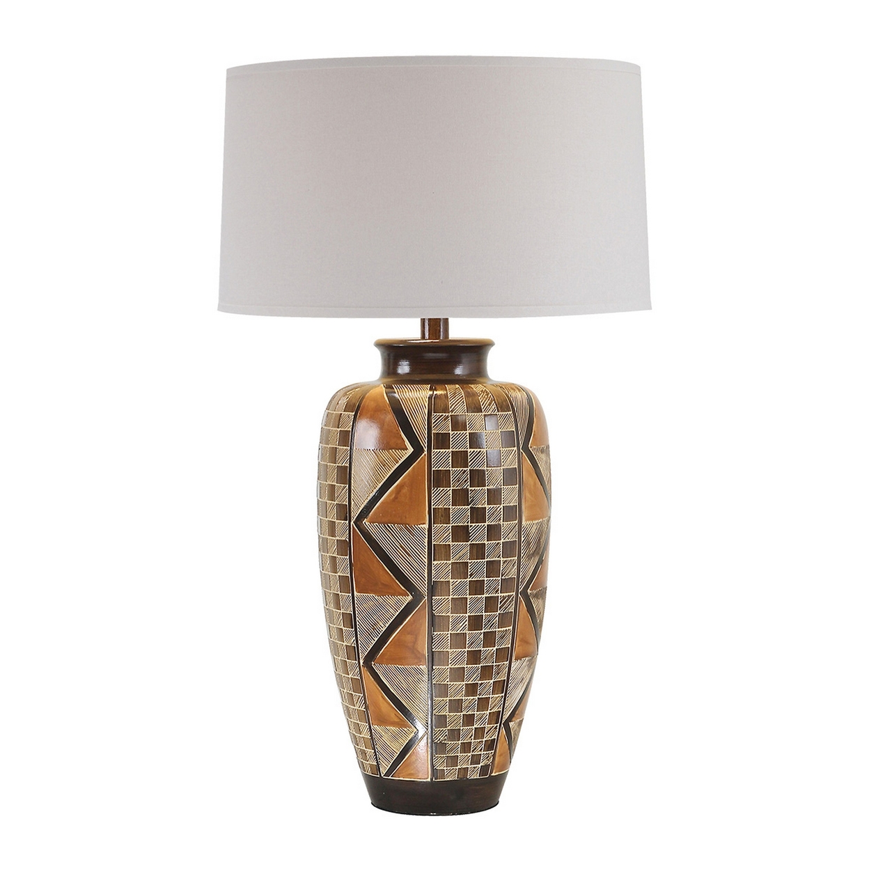 Campo 33 Inch Hydrocal Table Lamp Urn Base Geometric Multi Brown Tones ...