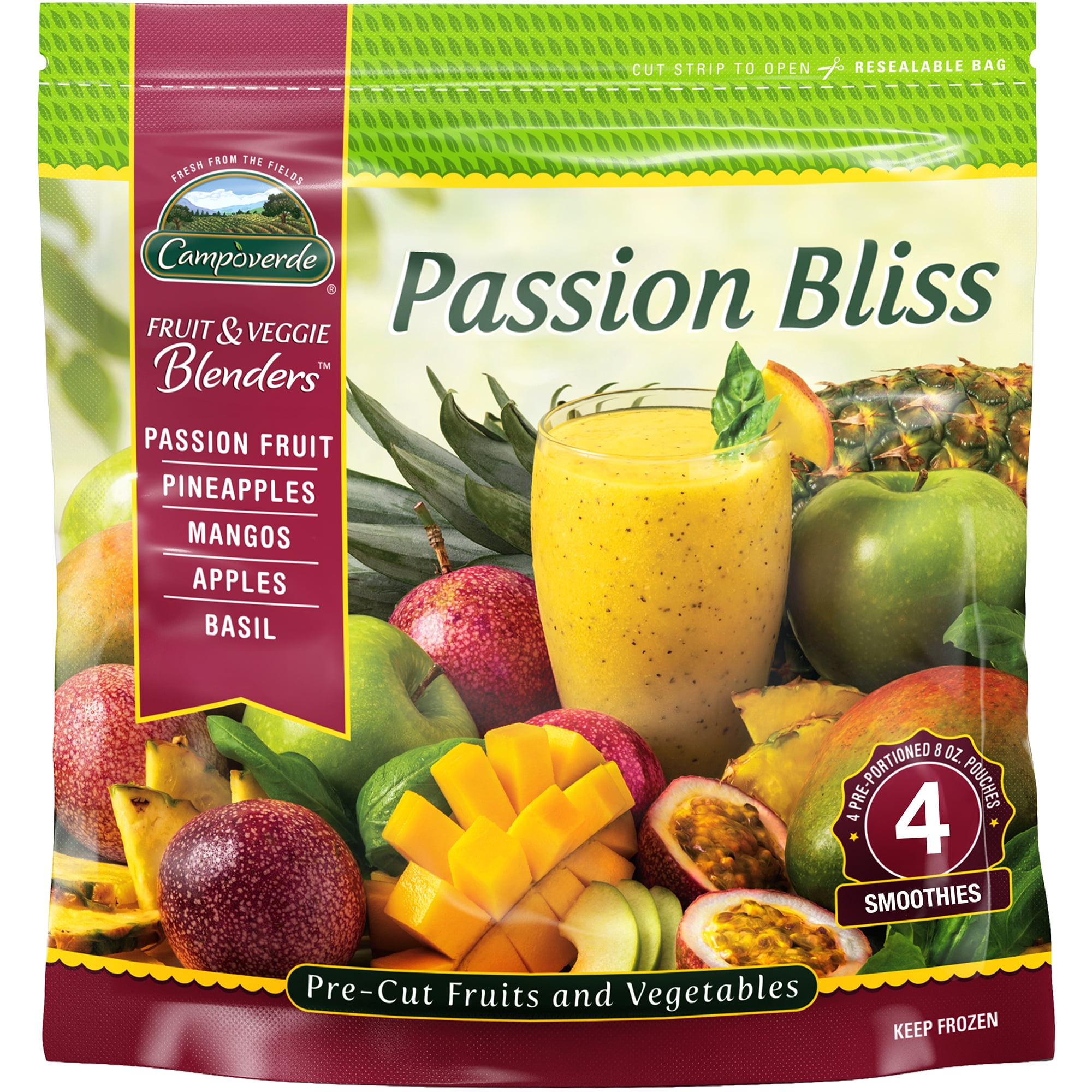 Campoverde 4 Packs Frozen Fruit & Veggie Smoothie Mix, Passion Bliss ...