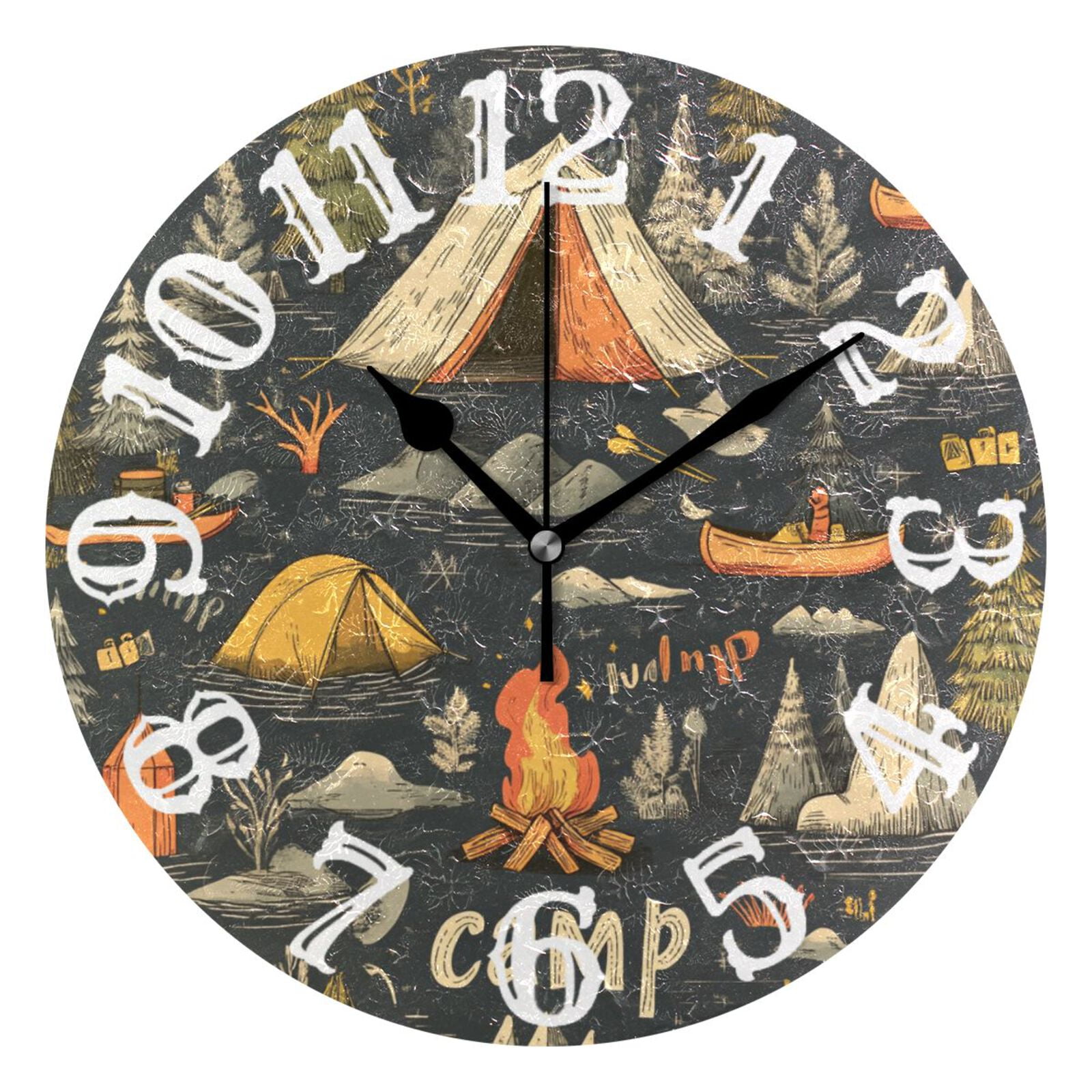 Camps Trees Wall Clock 10 inch Non-Ticking Easy to Read Decorative ...