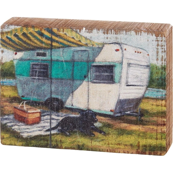 Campsite Buddy Block Sign - black lab dog vintage camper rustic decor ...