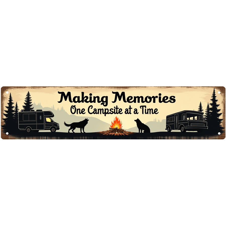 Campsite Memories Tin Sign - 16x4 Inch - Ideal for Cabin, Garage, Man ...
