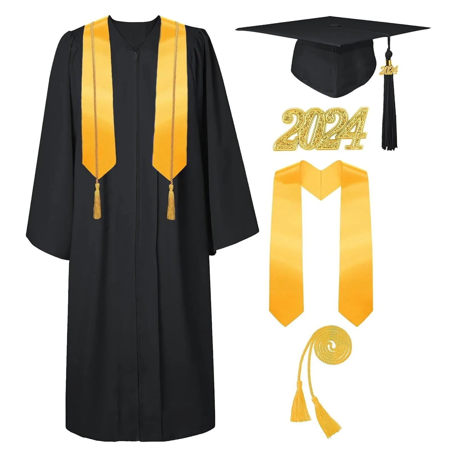 Campus Bachelor Suit Graduation Cap And Gown Set With Tassel Honor Cord ...