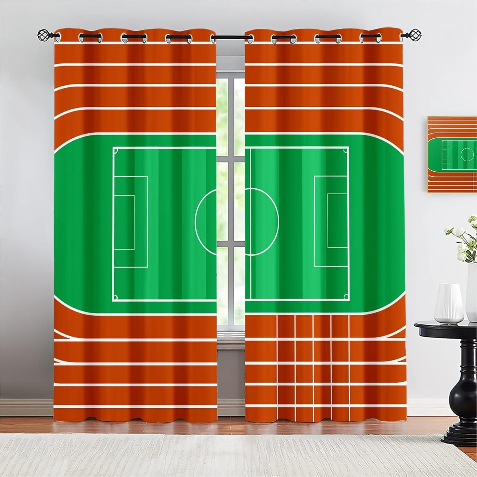 Campus Playground Scene Blackout Window Curtain, Green Lawn Football ...