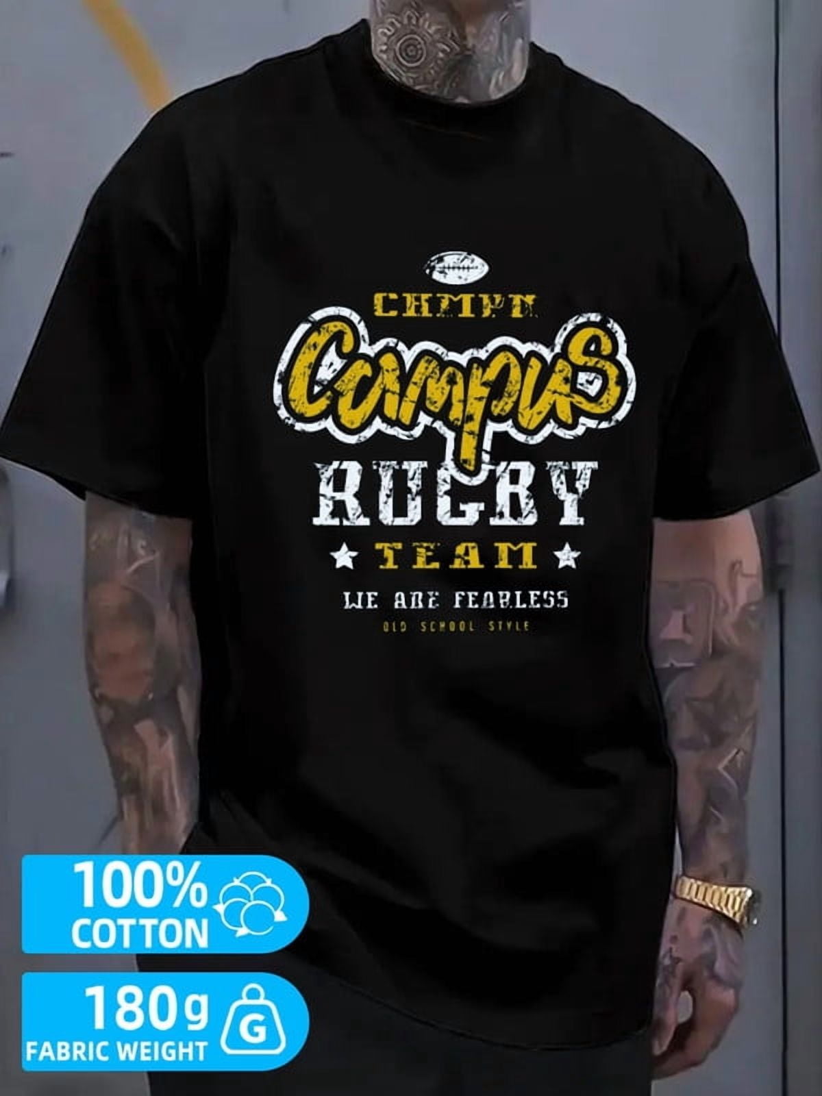 Campus Rugby Tee men's black 180G 100% Cotton Unique designs, summer ...