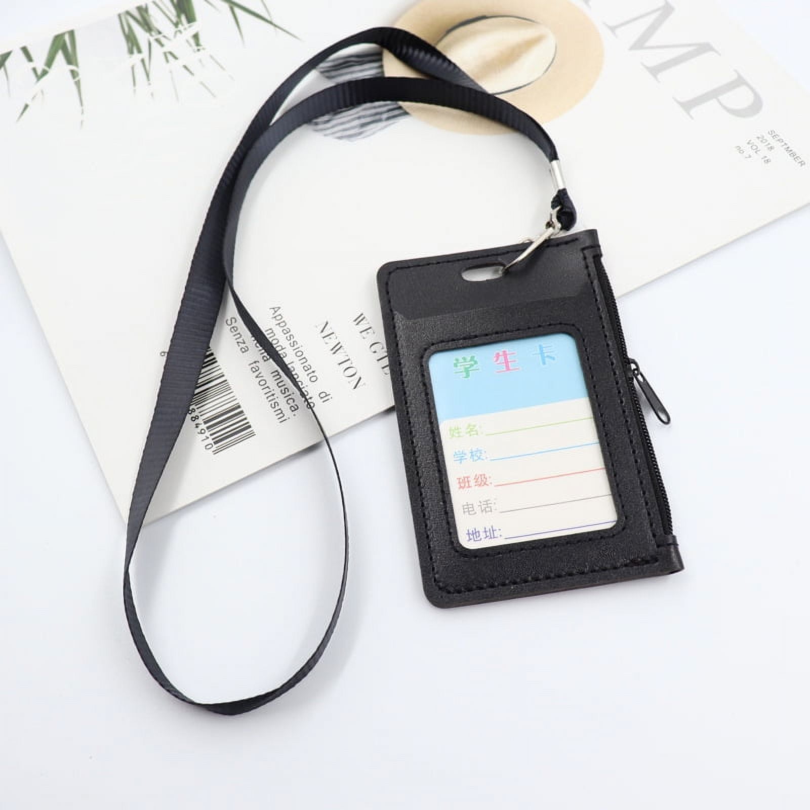 Campus student leather zipper card holder with lanyard kindergarten ...