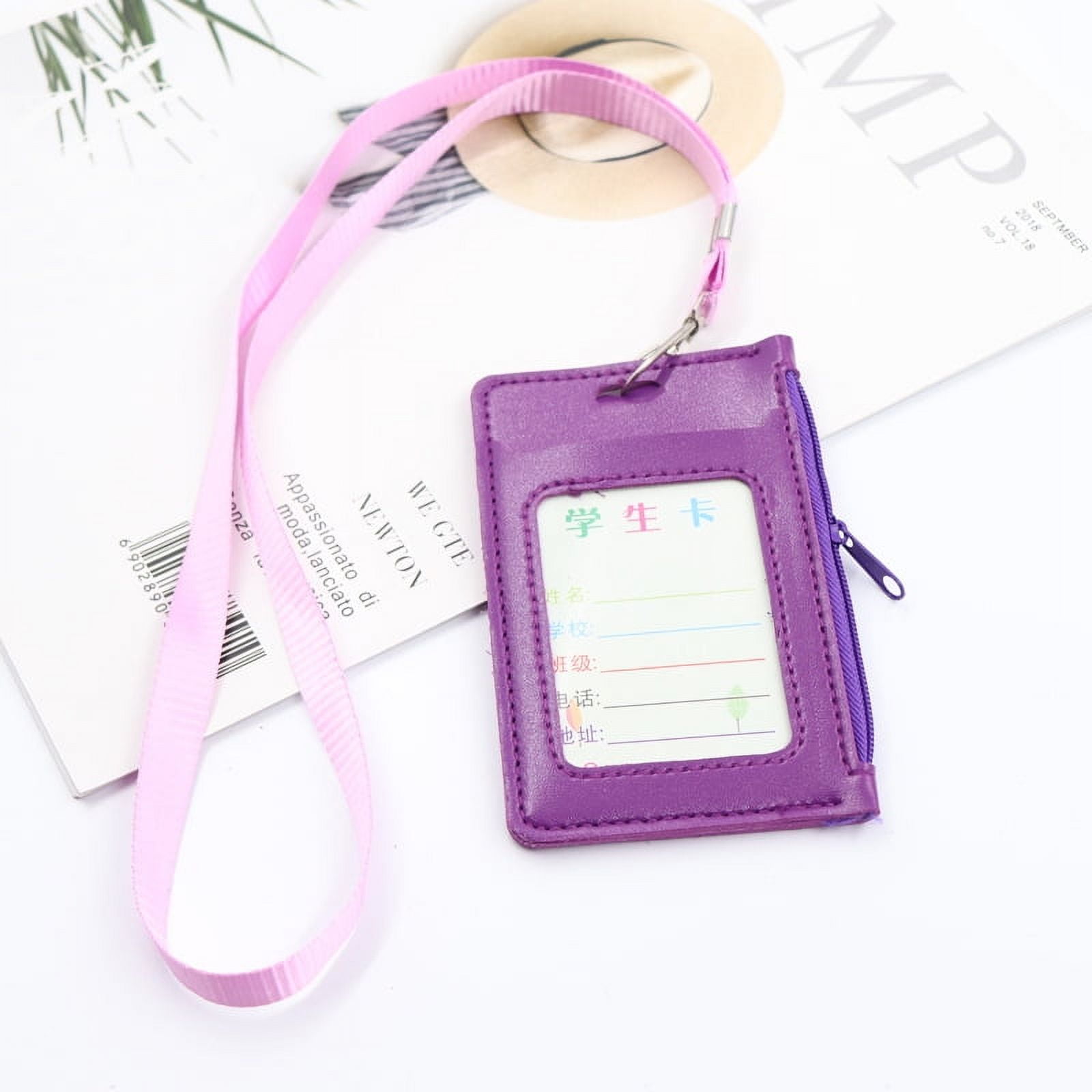 Campus student leather zipper card holder with lanyard kindergarten ...