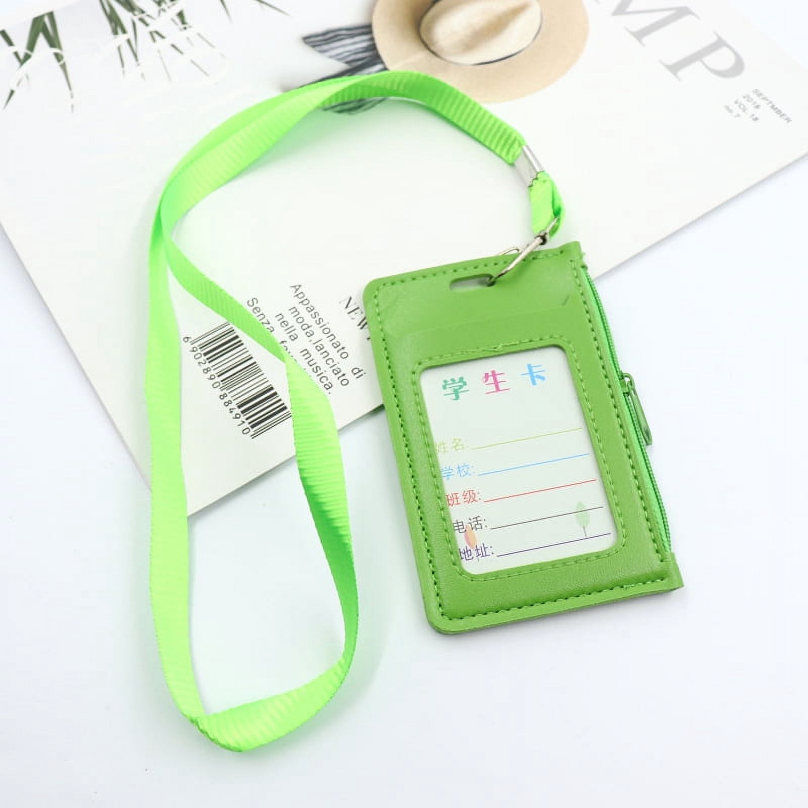 Campus student leather zipper card holder with lanyard kindergarten ...