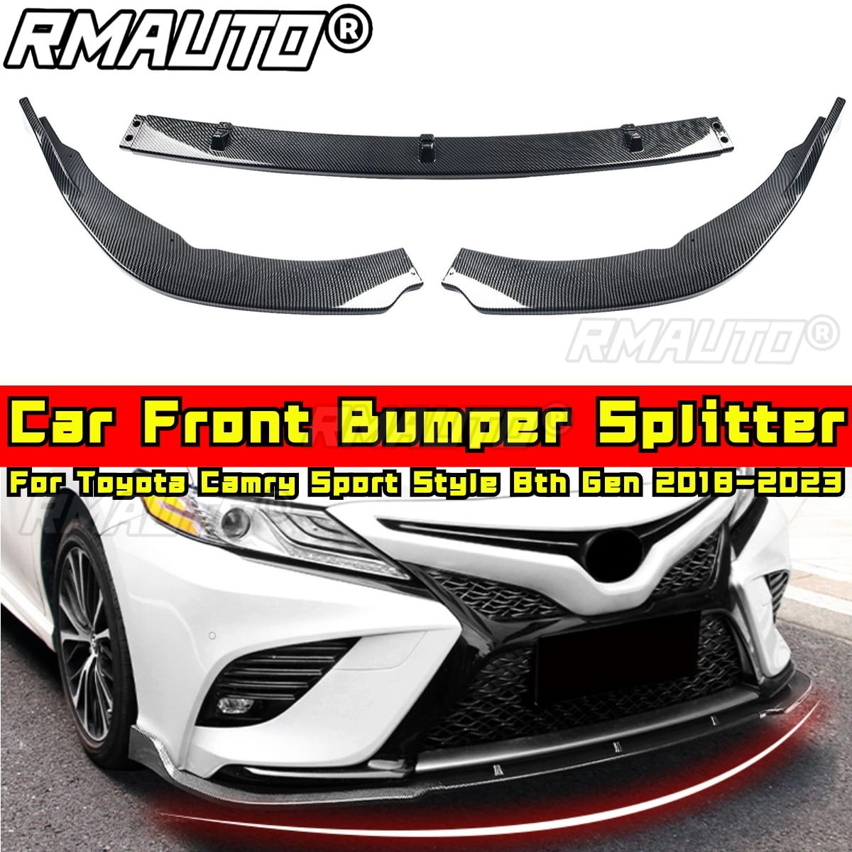 Camry Front Bumper Lip Splitter Matte Black Sport Style Bumper Diffuser ...
