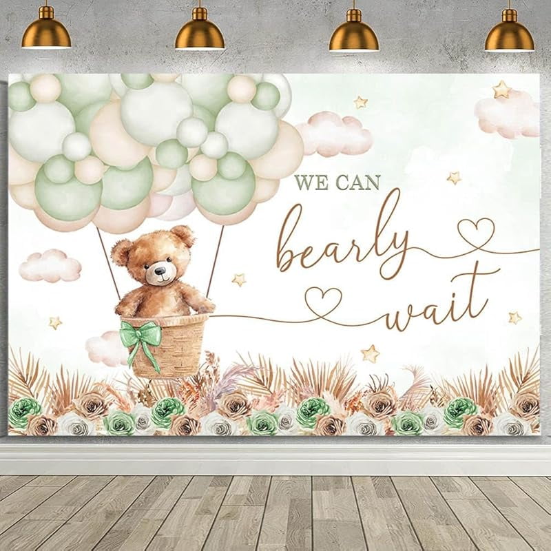 We Can Bearly Wait Baby Shower Backdrop Green Bear Photography ...