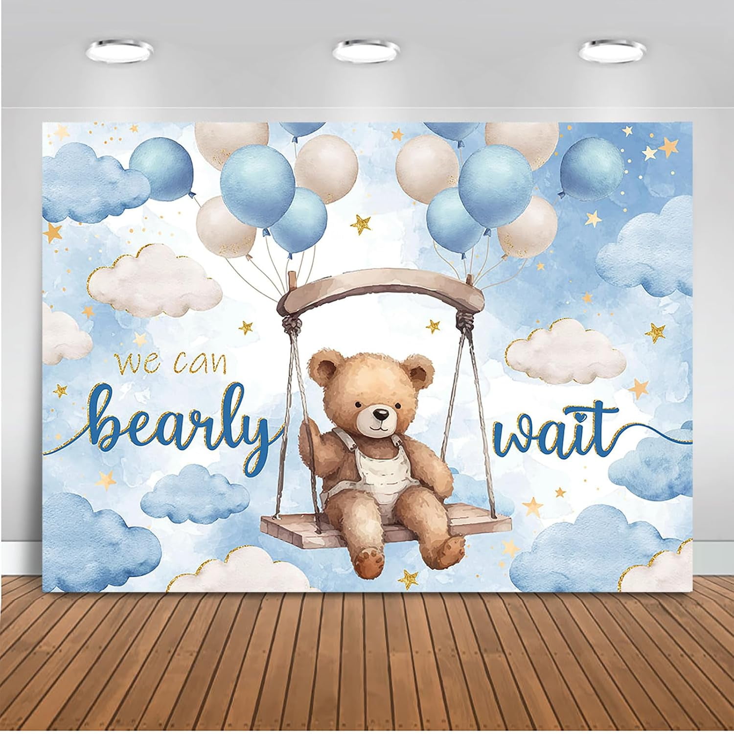 We Can Bearly Wait Backdrop Blue Bearly Wait Baby Shower Party ...