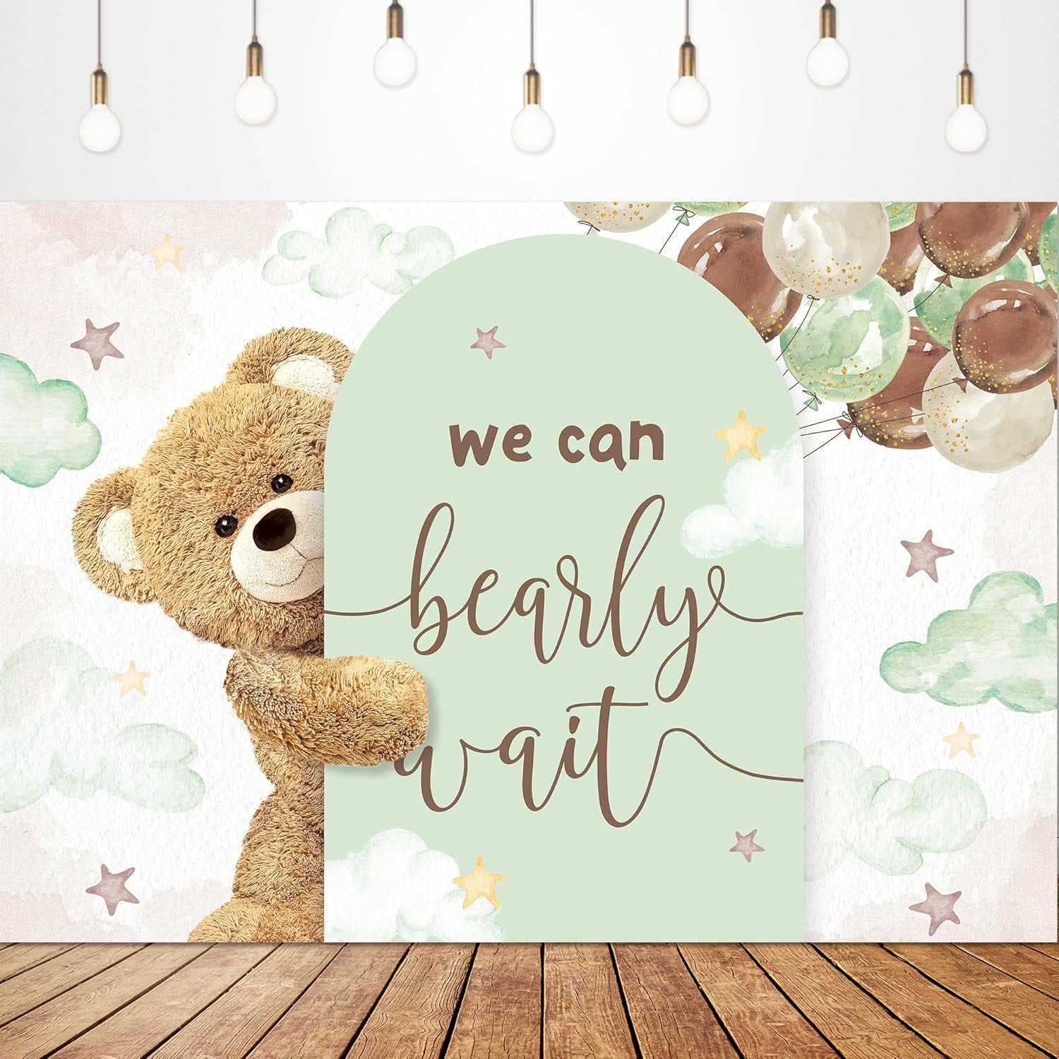We Can Bearly Wait Backdrop for Photography Boho Lovely Cartoon Green ...