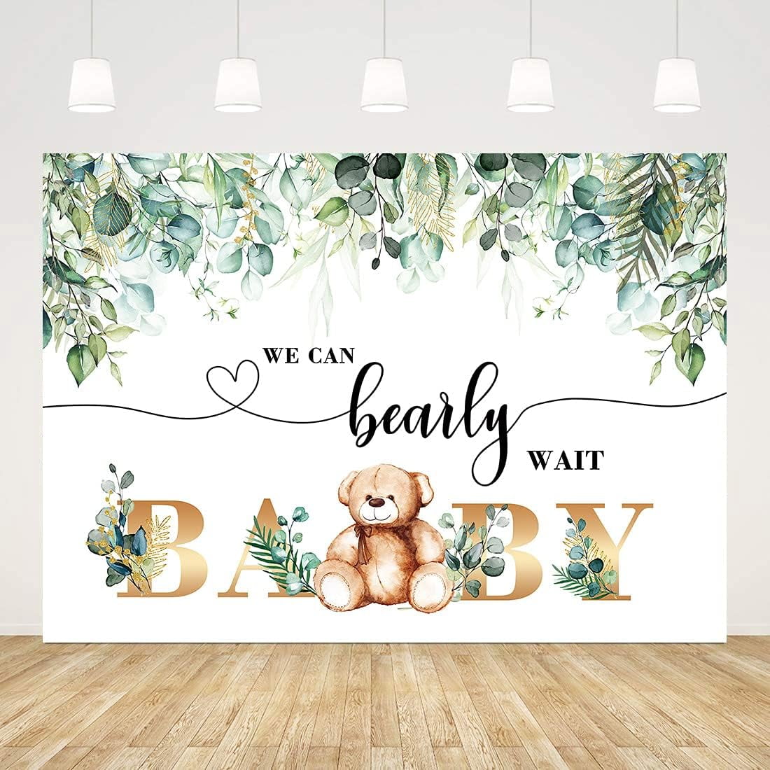 We Can Bearly Wait Bear Backdrop teddy Bear Baby Shower Greenery ...