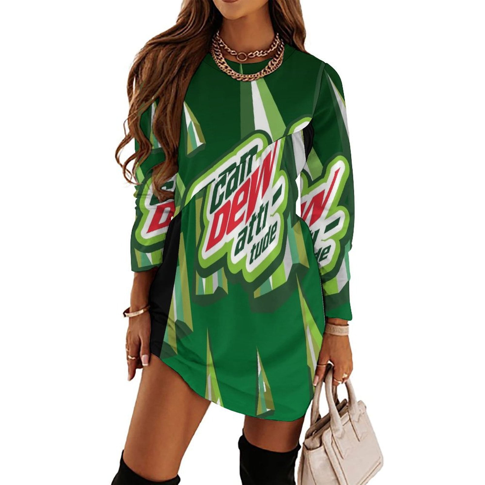 Can Dew Attitude Long Sleeved Dress prom dress Dress woman beach ...