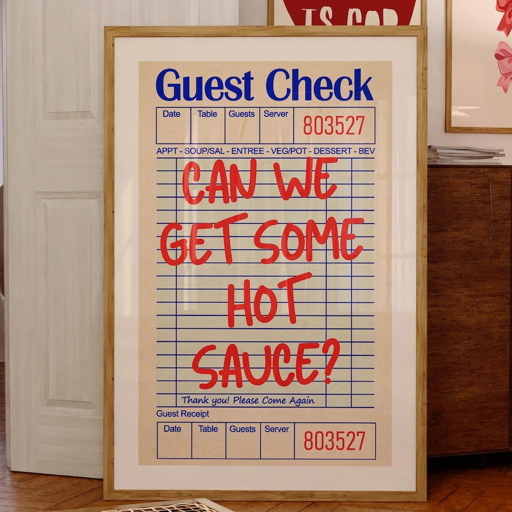 Can We Get Some Hot Sauce? Guest Check Poster, Trendy Wall Art, Preppy ...