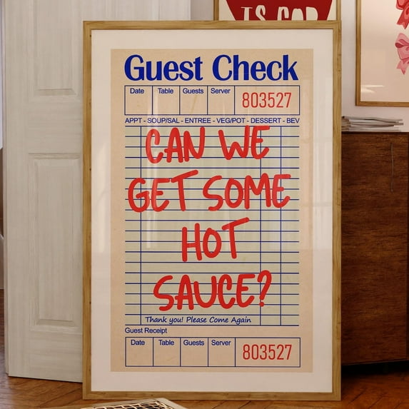 Can We Get Some Hot Sauce? Guest Check Poster, Trendy Wall Art, Preppy ...