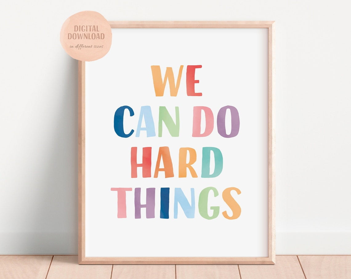 We Can Do Hard Things, Kids Positive Affirmation Wall Art, Daily ...