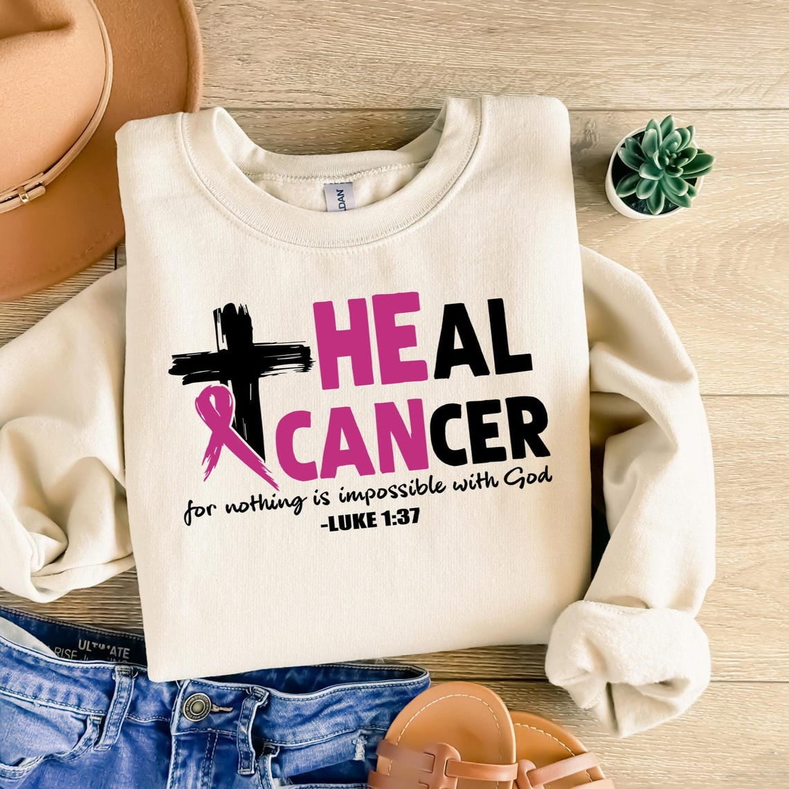 He Can Heal Cancer Cancer Awareness With Cancer Ribbon Shirt For Women ...