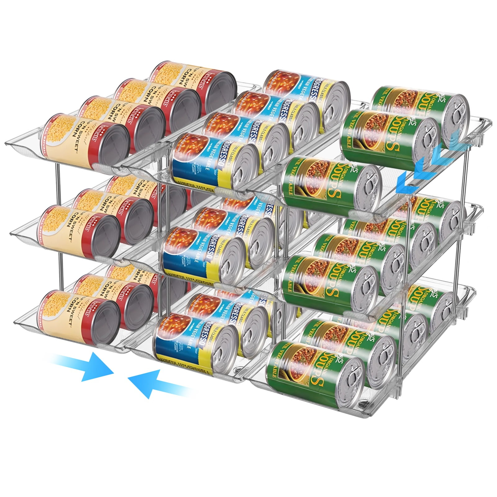 Can Organizer for Pantry, Clear 3-Tier Storage Rack, Stackable Beer and ...