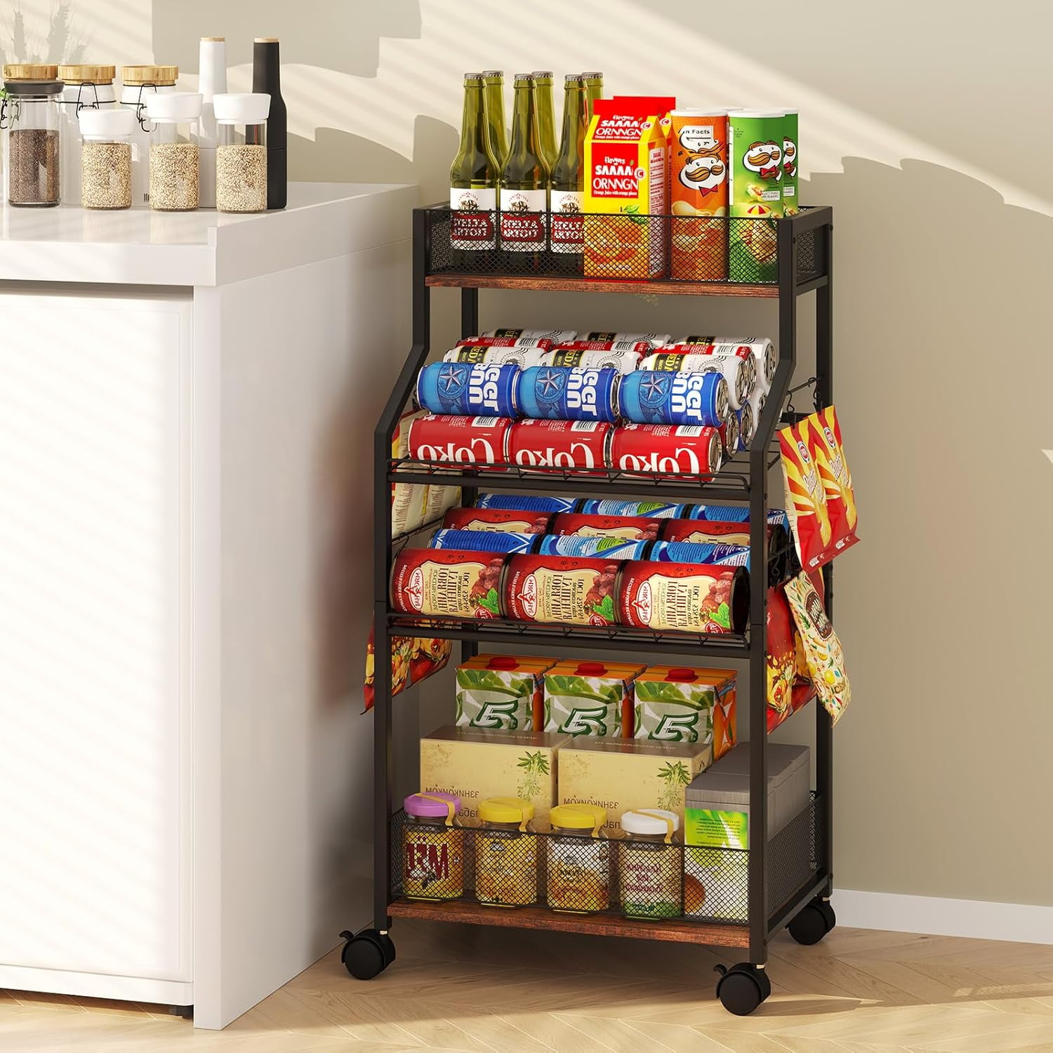 Can Organizer for Pantry - Rolling Snack Cart, Multi-Layer Soda Can ...