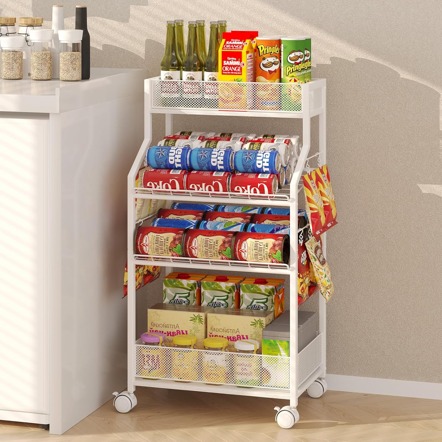 Can Organizer for Pantry - Rolling Snack Cart, Multi-Layer Soda Can ...