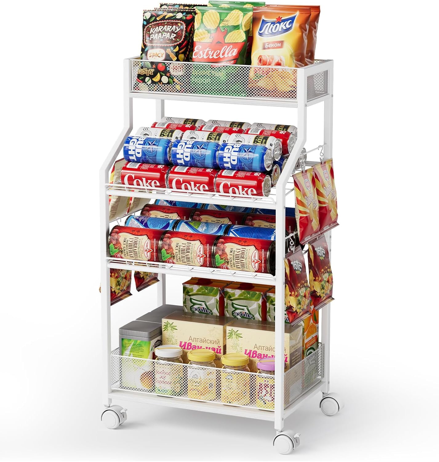 Can Organizer for Pantry - Rolling Snack Cart, Multi-Layer Soda Can ...