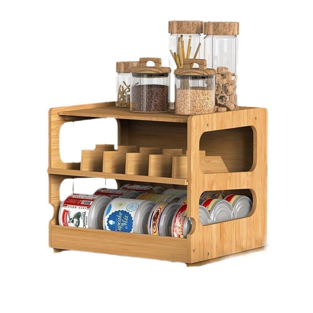 Can Organizer for Pantry Bamboo 2 Tier Stackable Can Storage Rack Ideal ...