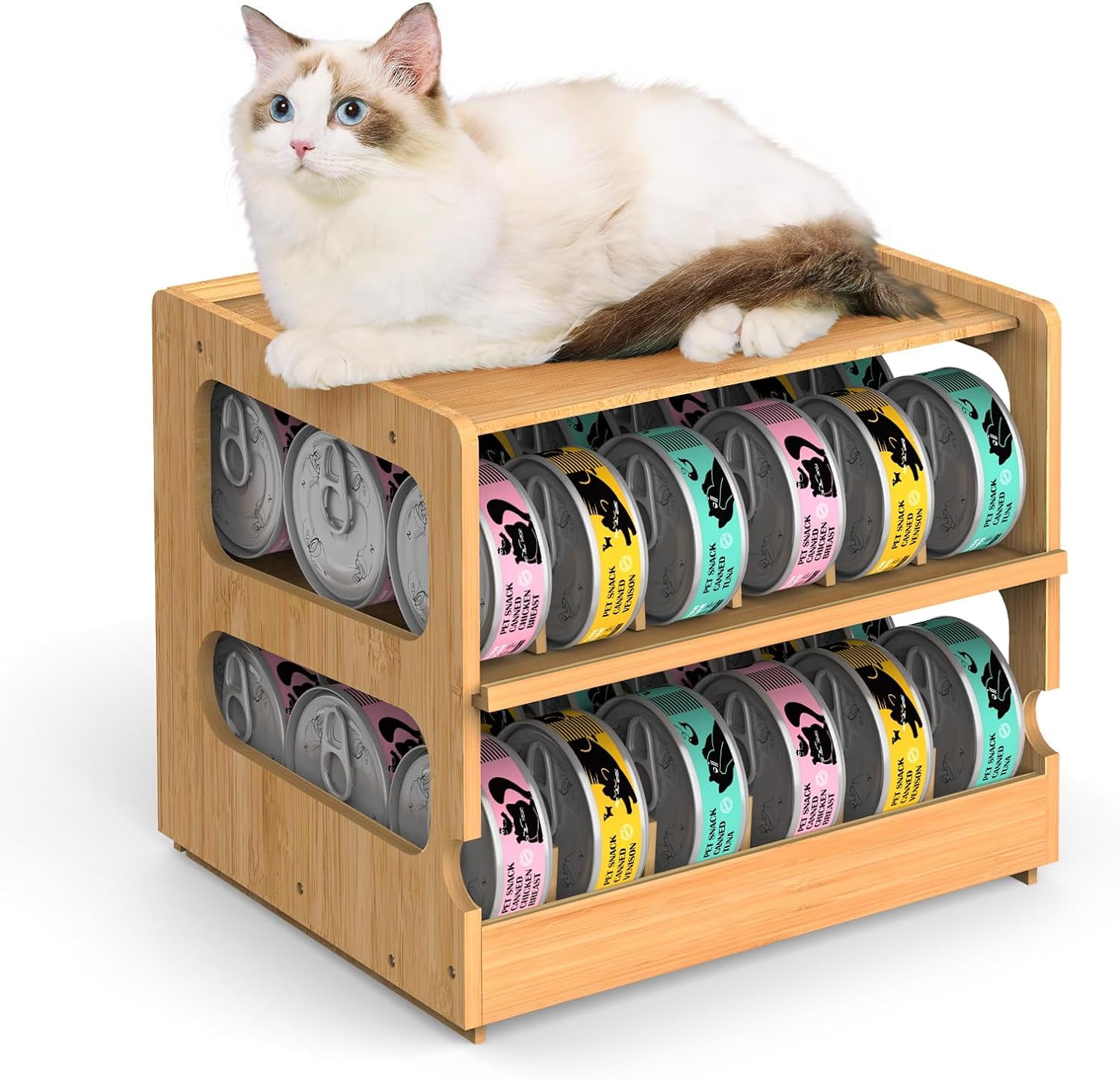 Can Organizer for Pantry, Bamboo Pantry Organizer, 2 Tier Stackable Can ...