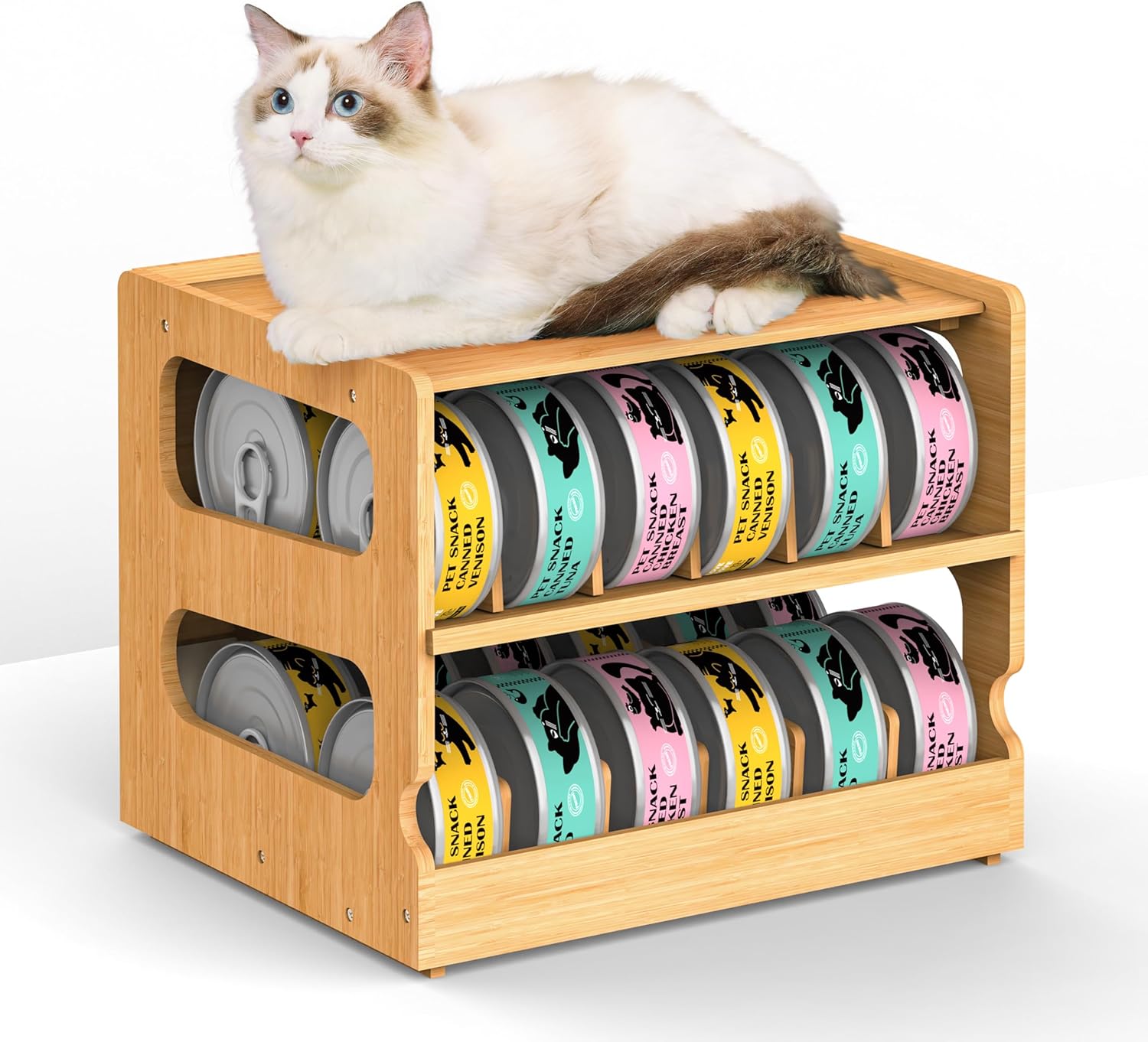 Can Organizer for Pantry, Bamboo Pantry Organizer, 2 Tier Stackable Can ...