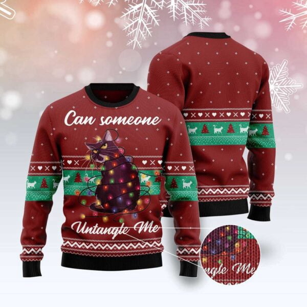 Can Someone Untangle Me Cat Ugly Christmas Sweater, Christmas Cat Ugly ...