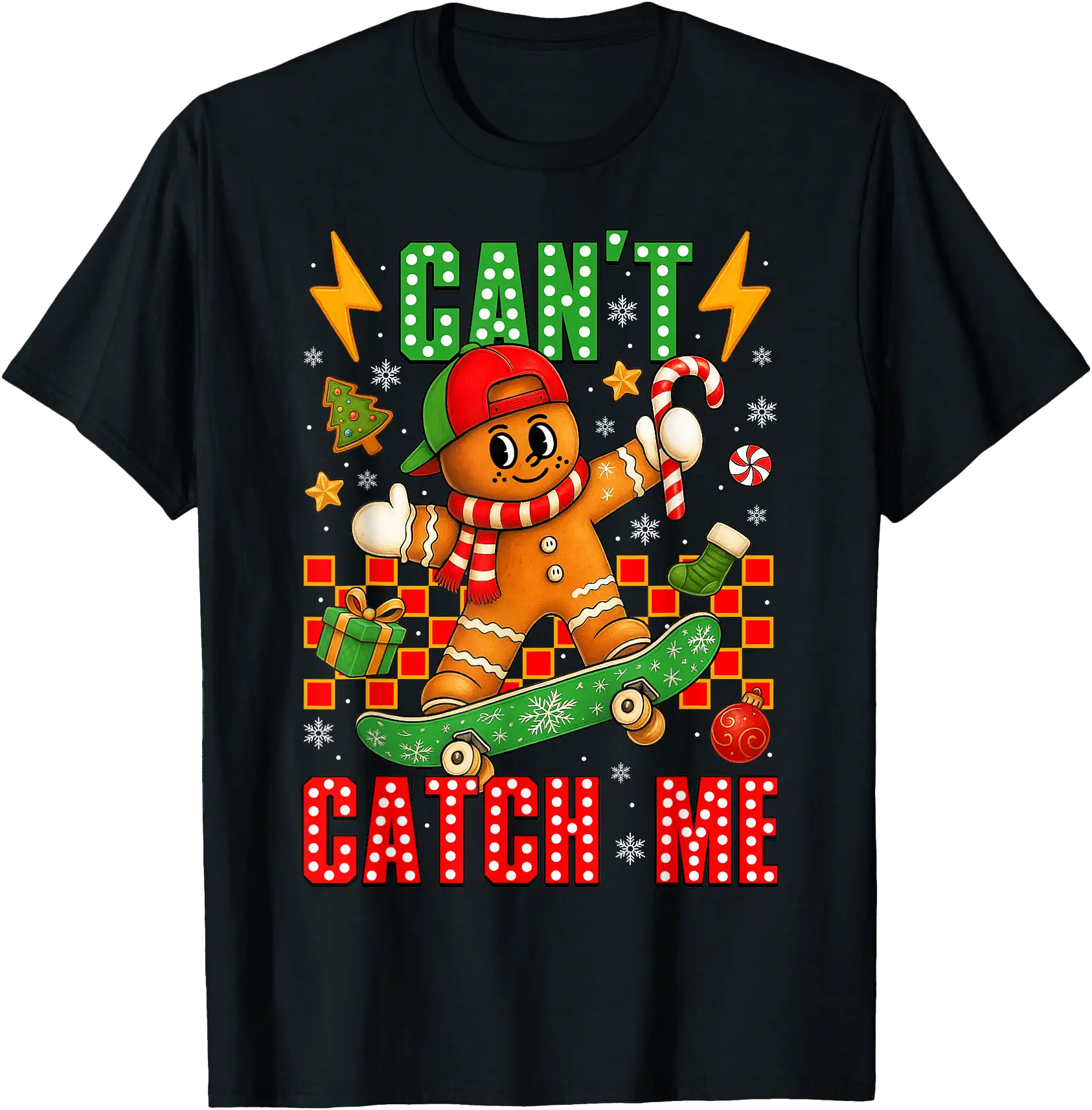Can'T Catch Me Groovy Krismast Gingerbread Man T-Shirt - Walmart.com