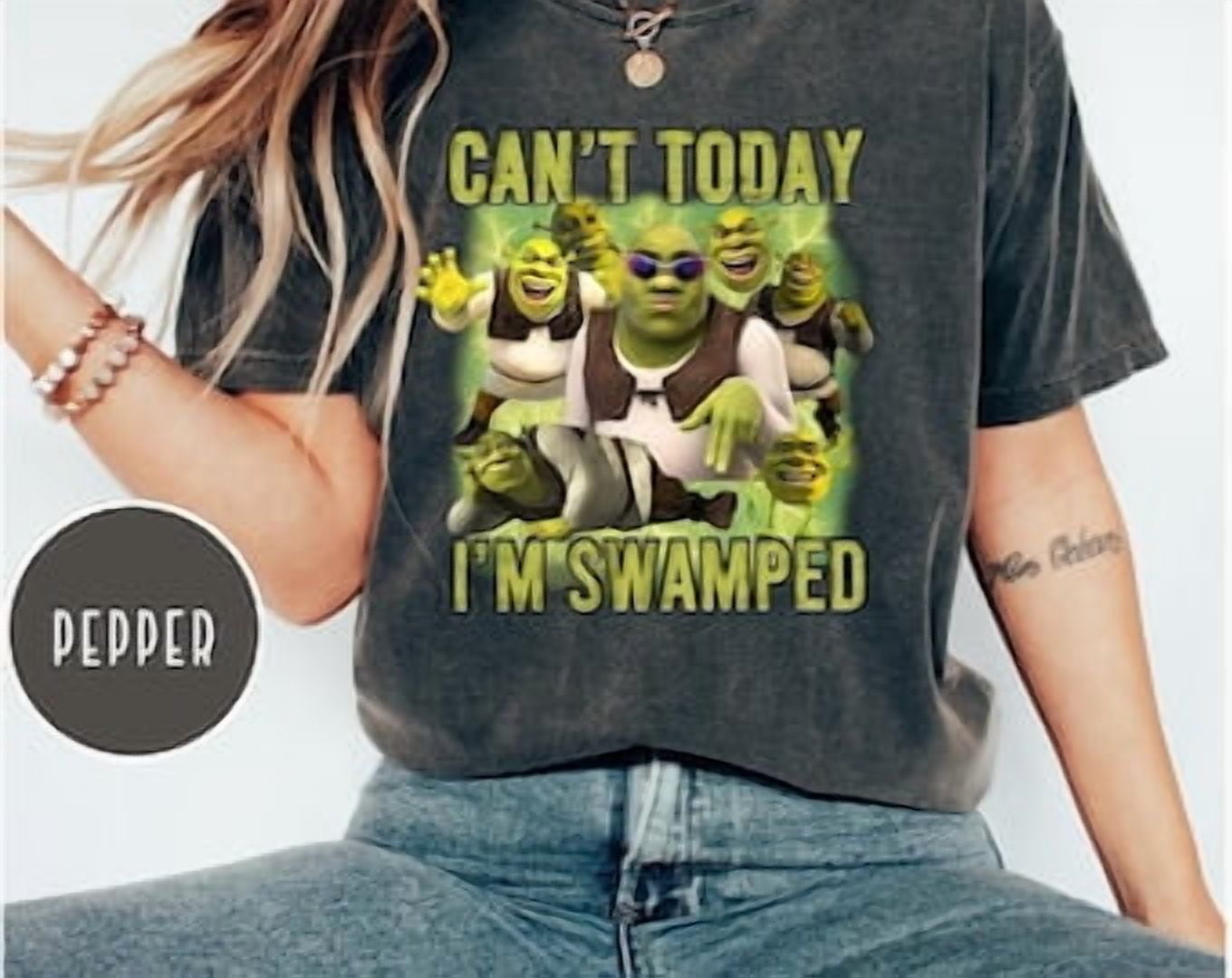 Can'T Today I'M Swamped Shirt, Funny Shrek Trending, Shrek Face Meme ...