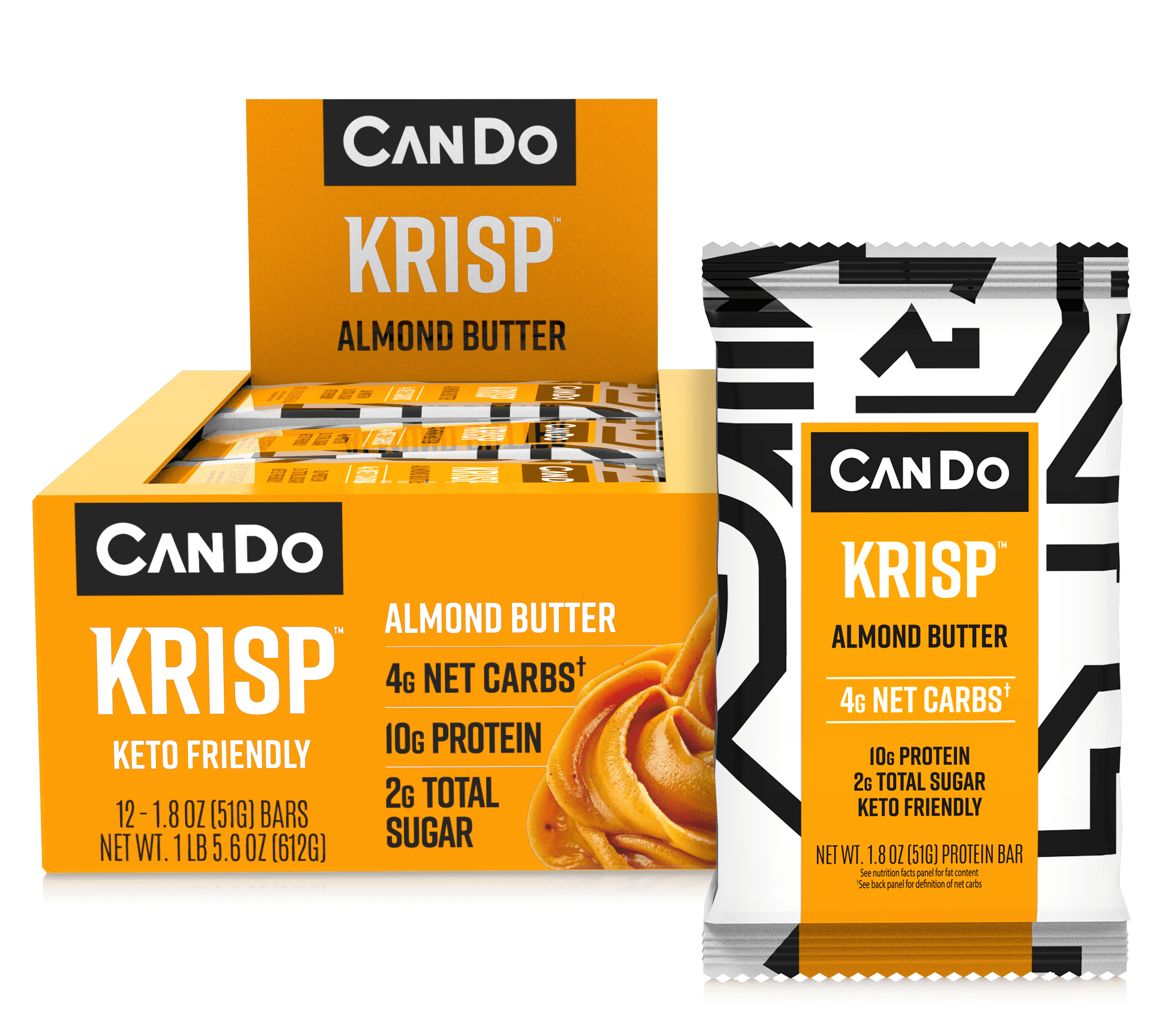 CanDo Keto Krisp Almond Butter Protein Bars, Gluten-Free & Low Carb ...
