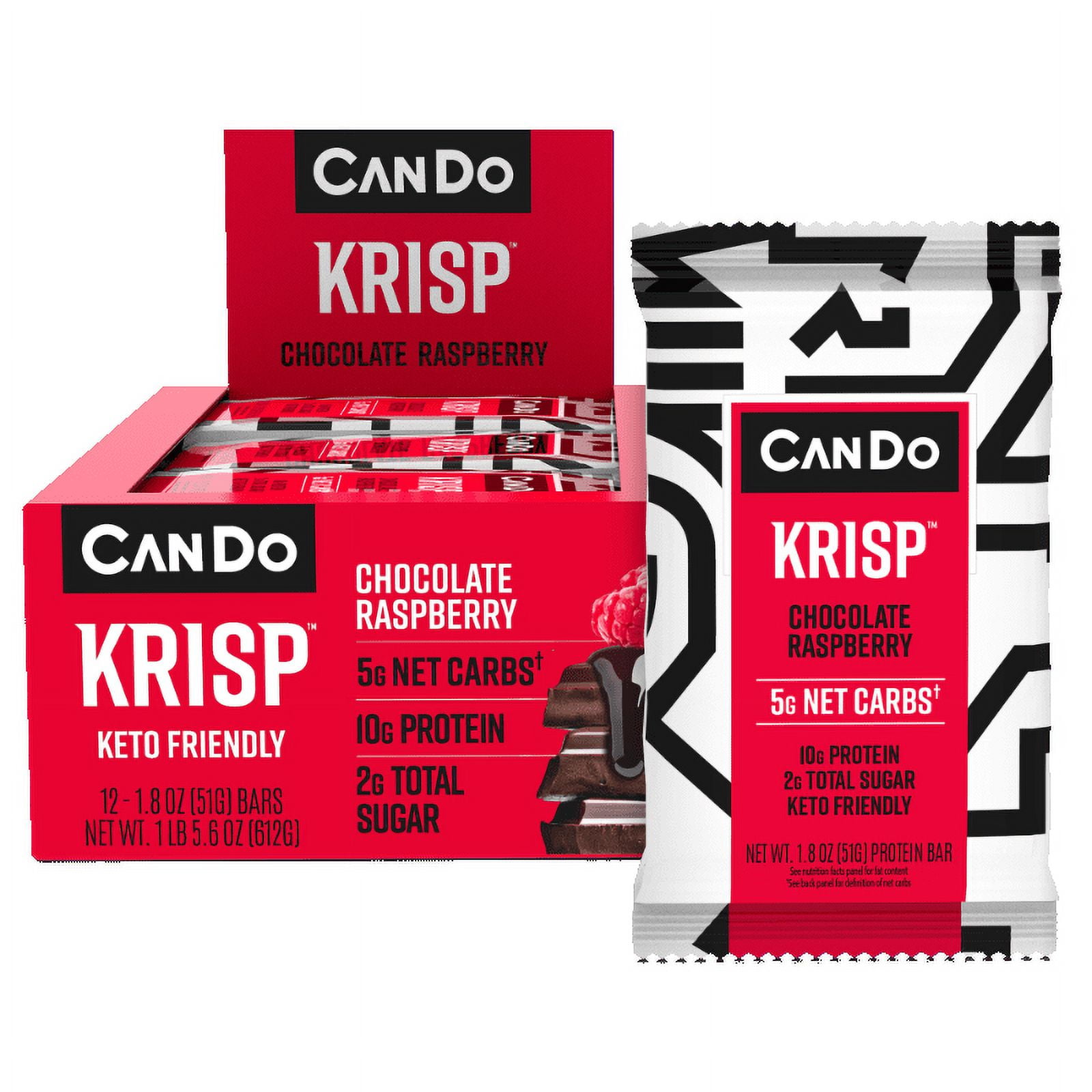 CanDo Keto Krisp Protein-Rich Snack Bars, Chocolate Raspberry, 12-Pack ...