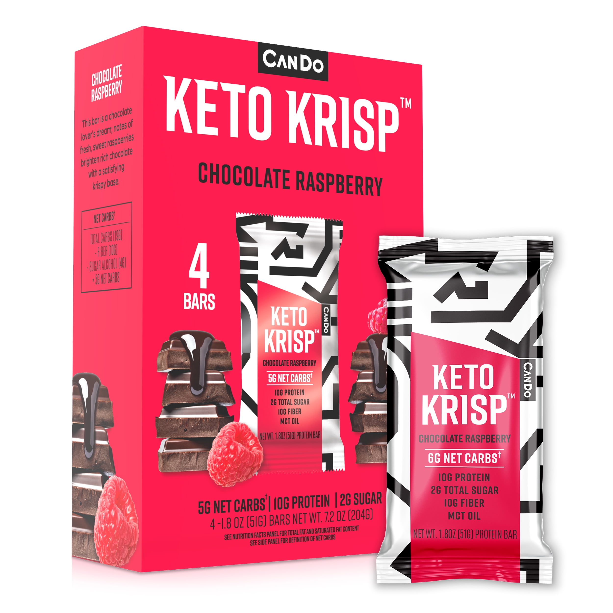 CanDo Keto Krisp Protein-Rich Snack Bars, Chocolate Raspberry, 4-Pack ...