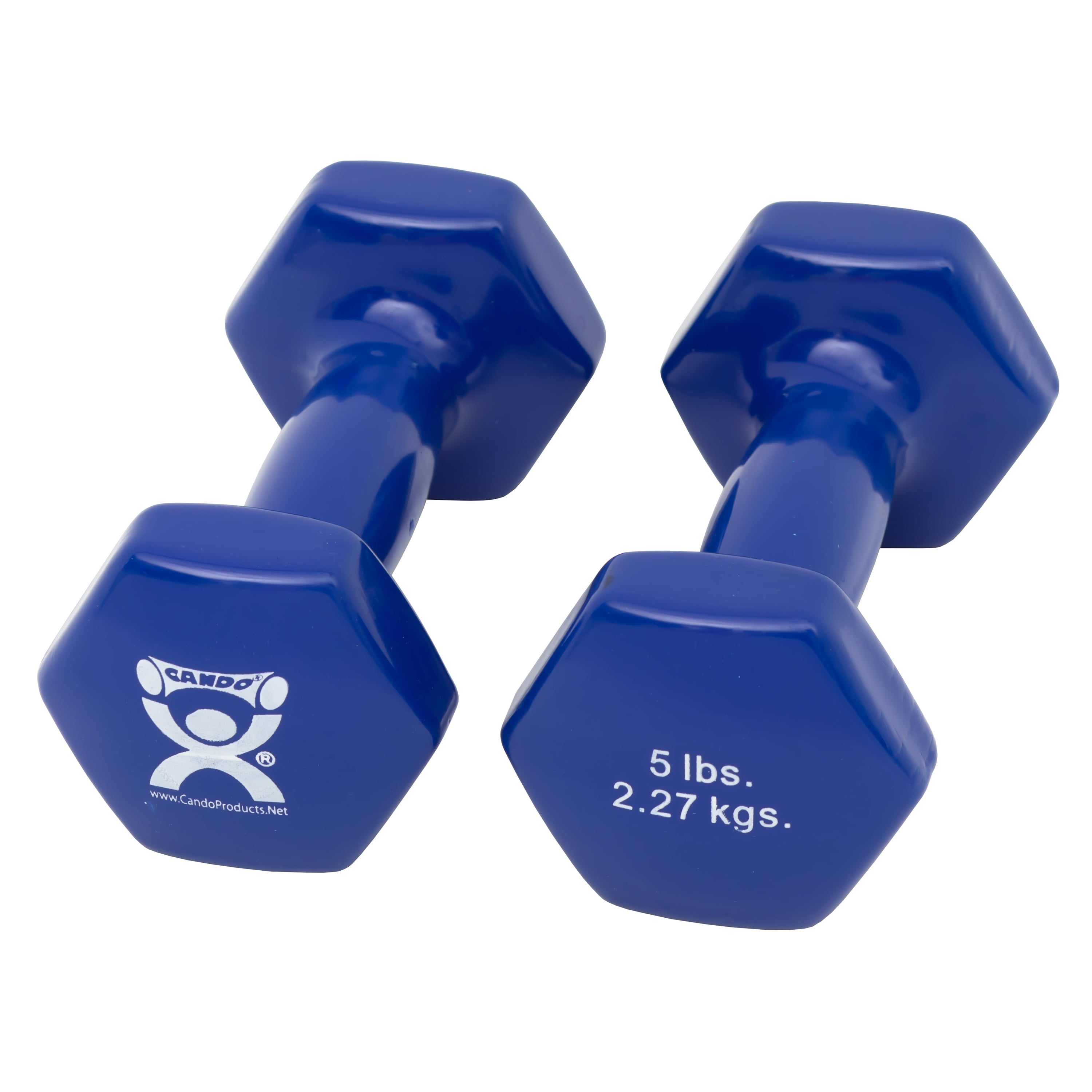 CanDo Vinyl Coated Dumbbells Pair Blue 5 lb 2pc Handheld Weights for ...