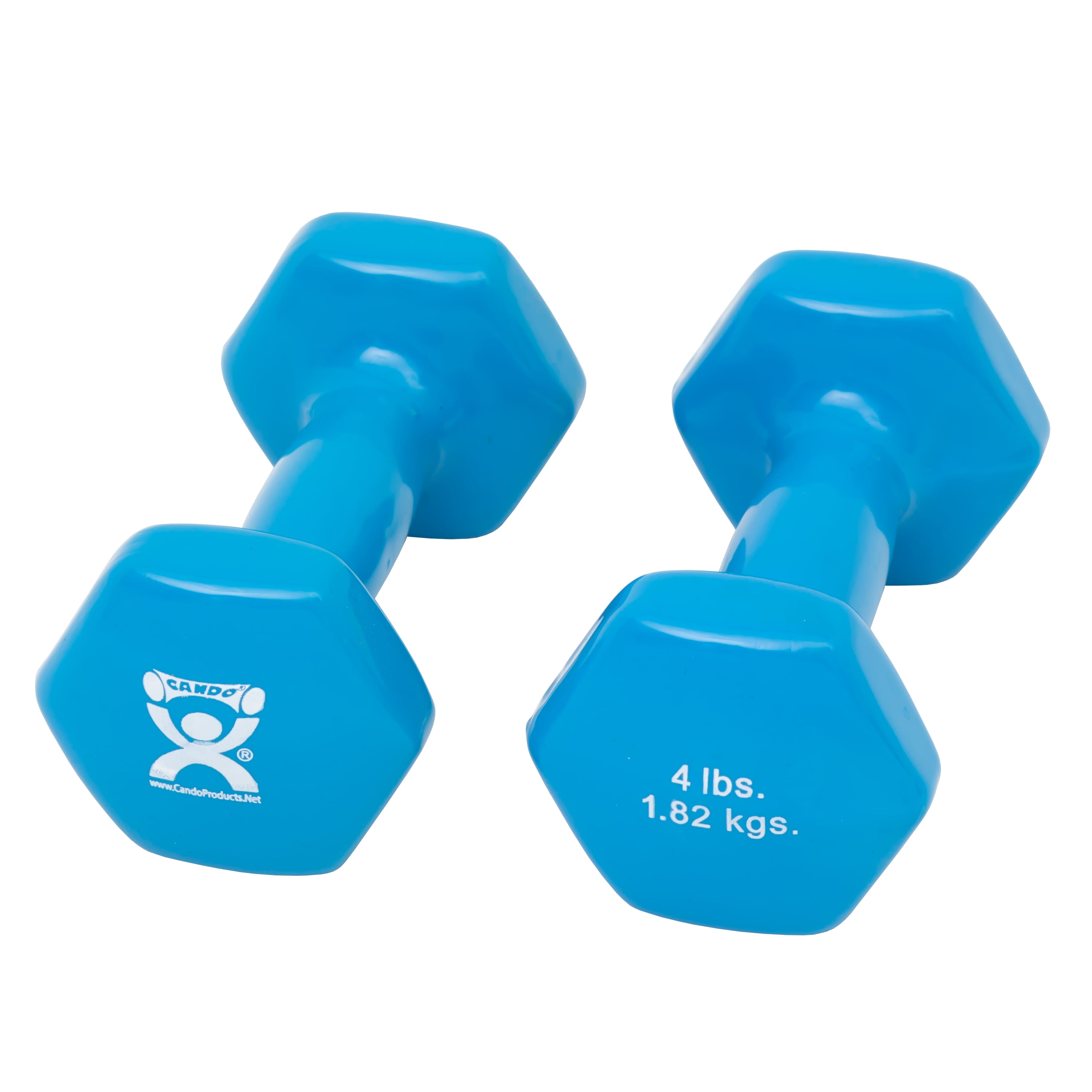 CanDo Vinyl Coated Dumbbells Pair Light Blue 4 lb 2pc Handheld Weights ...