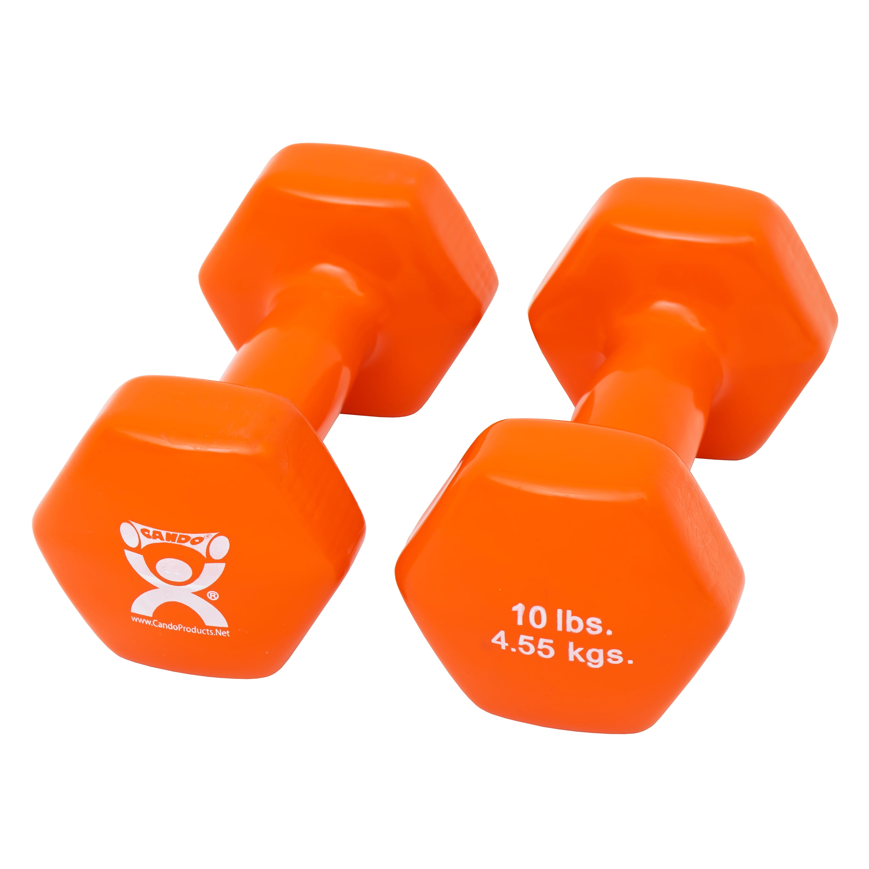 CanDo Vinyl Coated Dumbbells Pair Orange 10 lb 2pc Handheld Weights for ...
