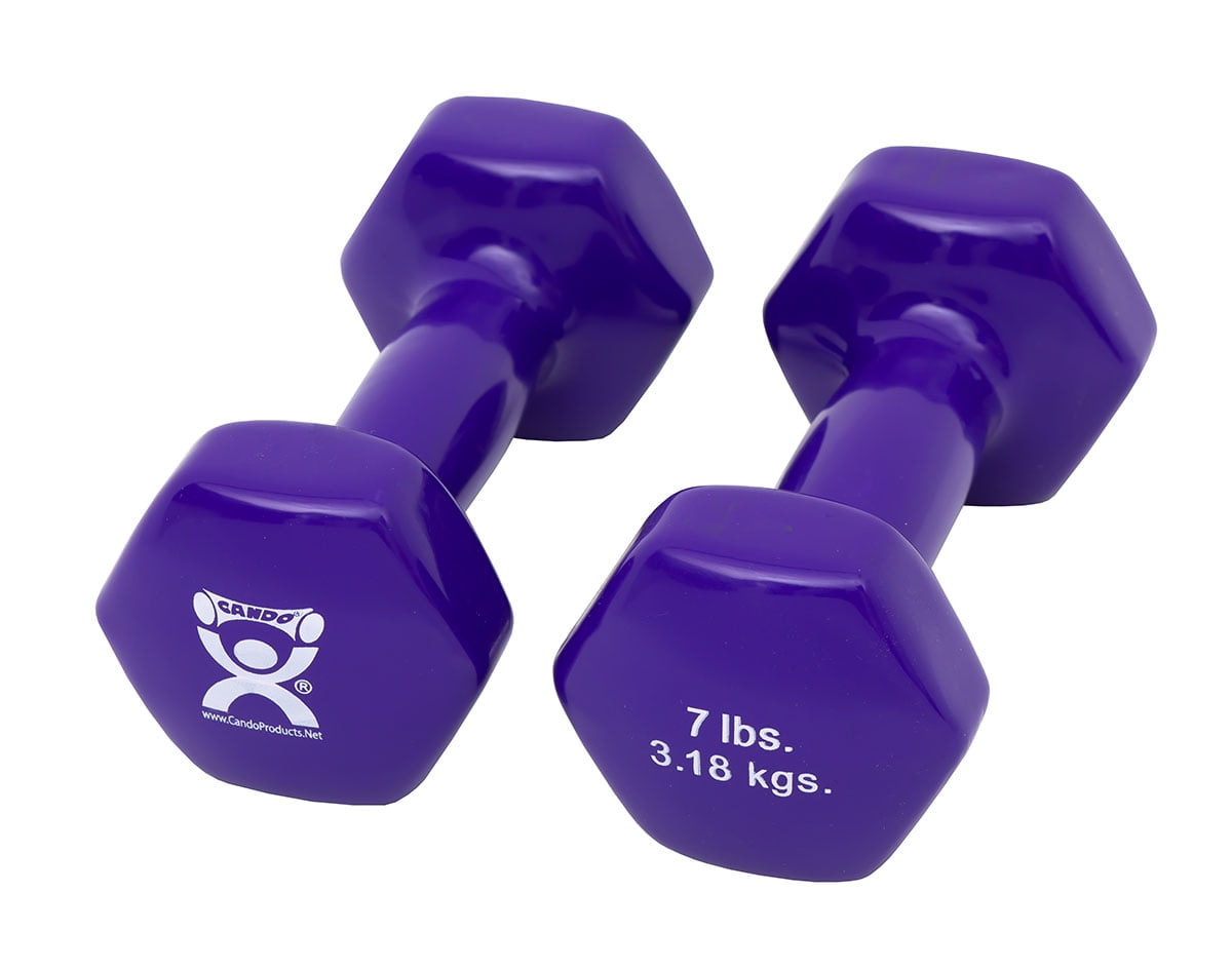 CanDo Vinyl Coated Dumbbells Pair Purple 7 lb 2pc Handheld Weights for ...