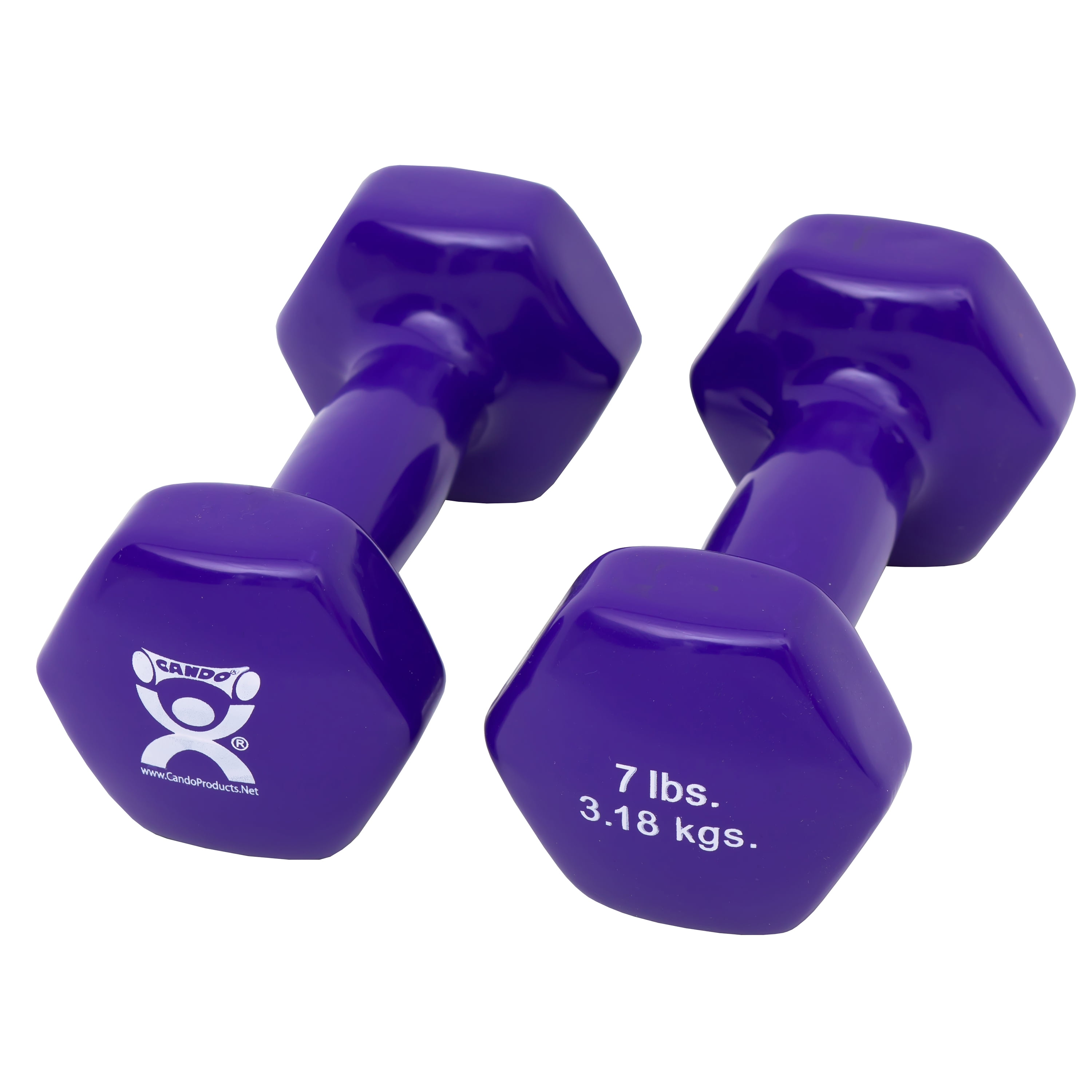 CanDo Vinyl Coated Dumbbells Pair Purple 7 lb 2pc Handheld Weights for ...