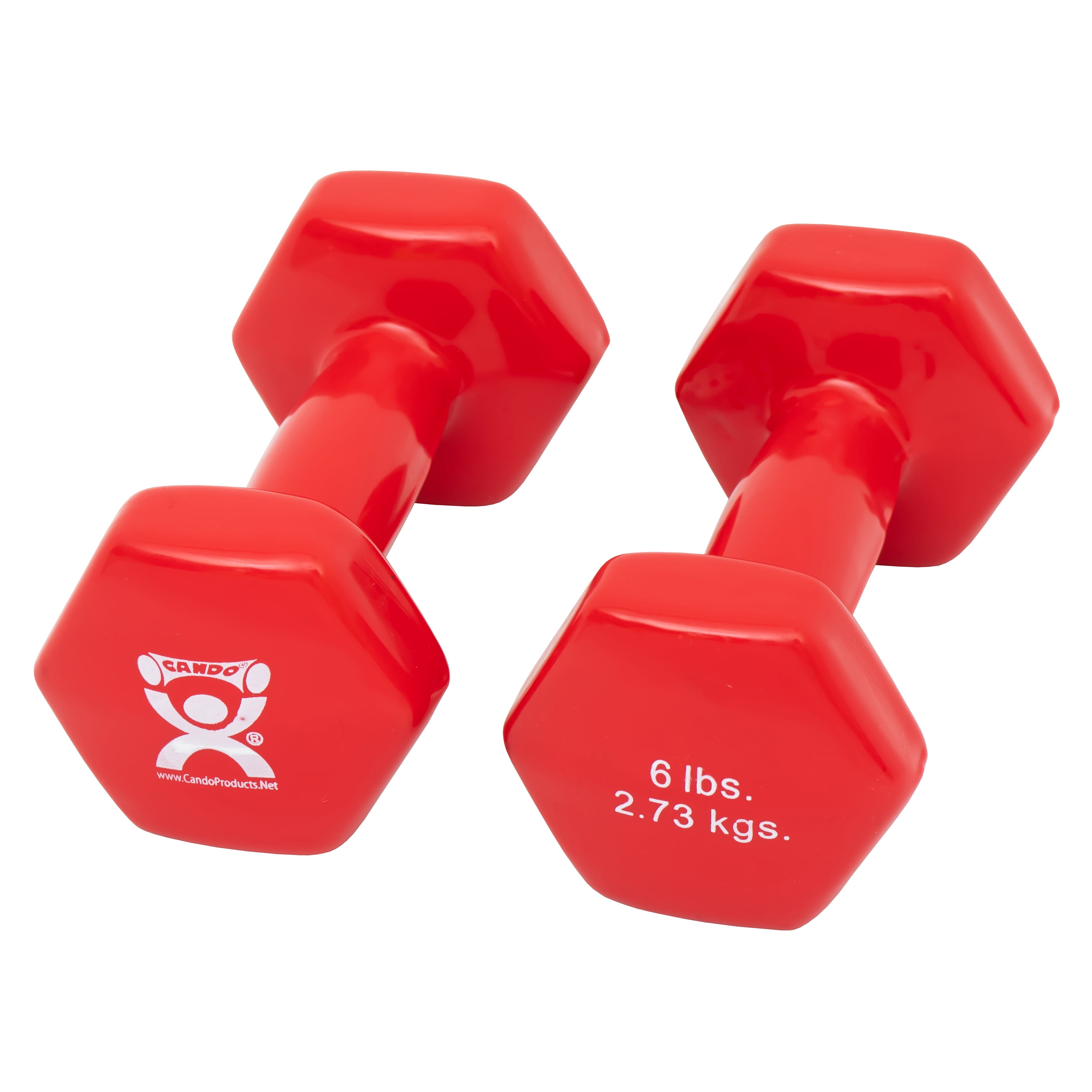 CanDo Vinyl Coated Dumbbells Pair Red 6 lb 2pc Handheld Weights for ...
