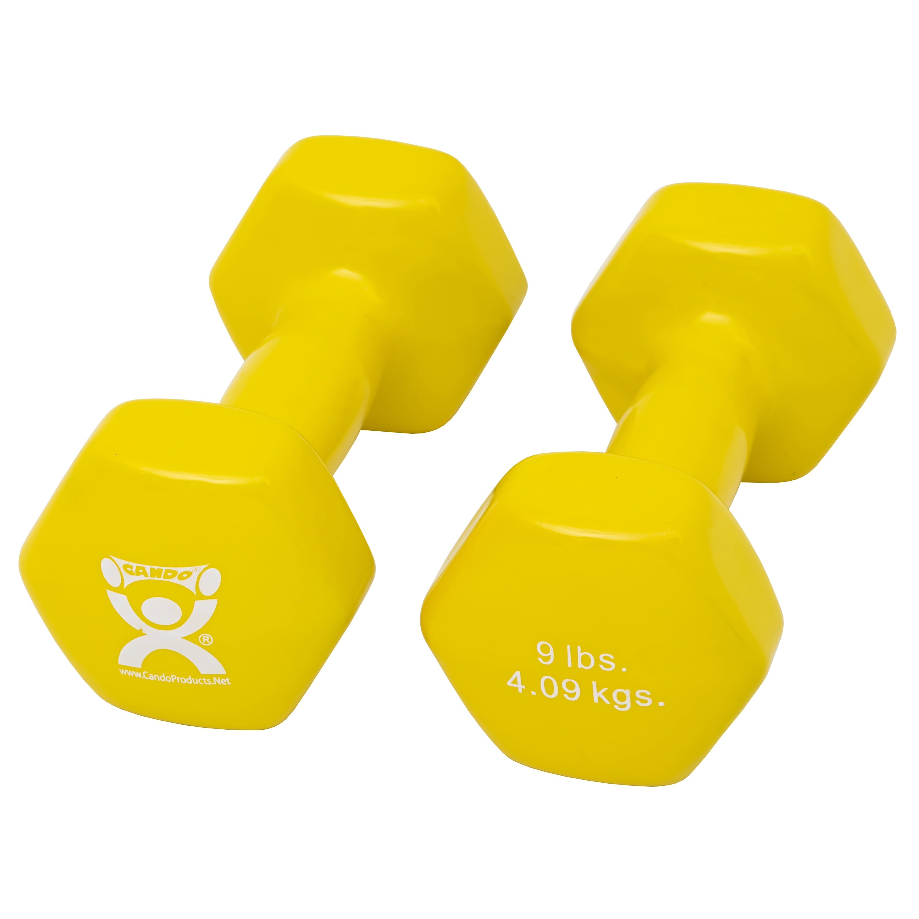 CanDo Vinyl Coated Dumbbells Pair Yellow 9 lb 2pc Handheld Weights for ...