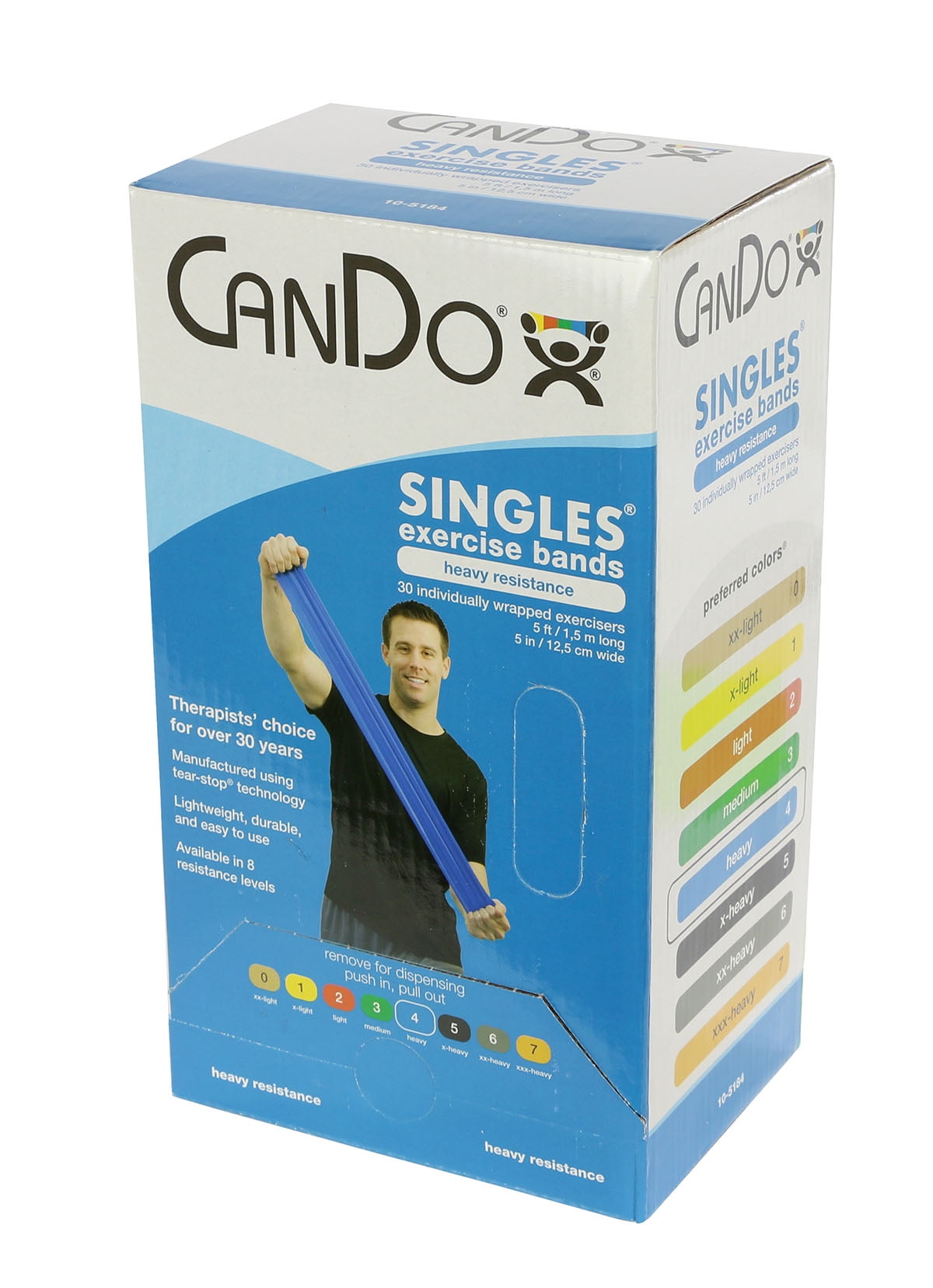 CanDo exercise band, 5-foot Singles, 30-piece dispenser, blue - Walmart.com