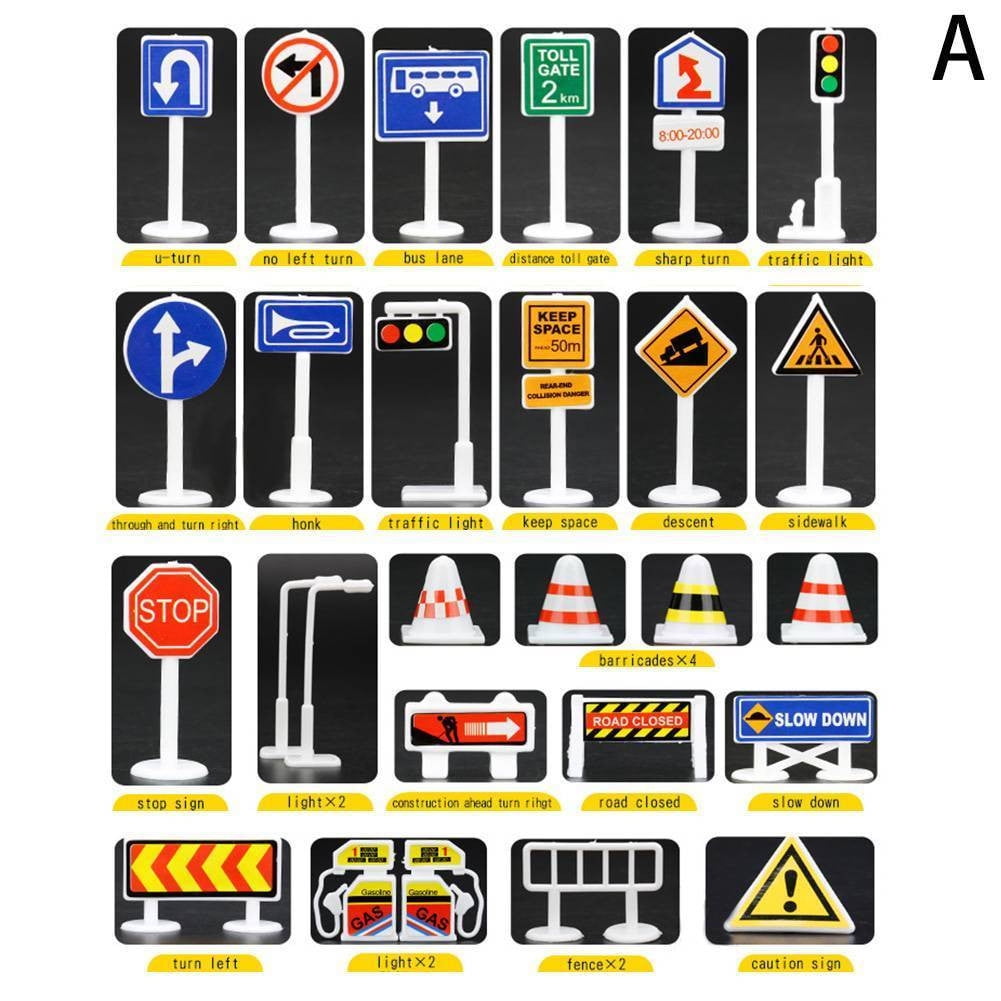 CanGonggg 28 Pcs Car Toy Accessories Traffic Road Signs Kids Children ...