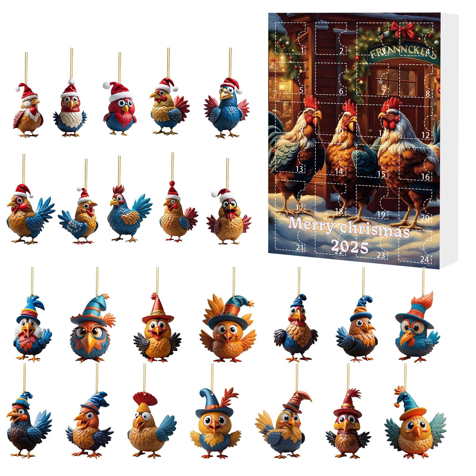 CanGonggg 2D Interesting Chicken Ornaments Countdown Calendar Set Cute ...