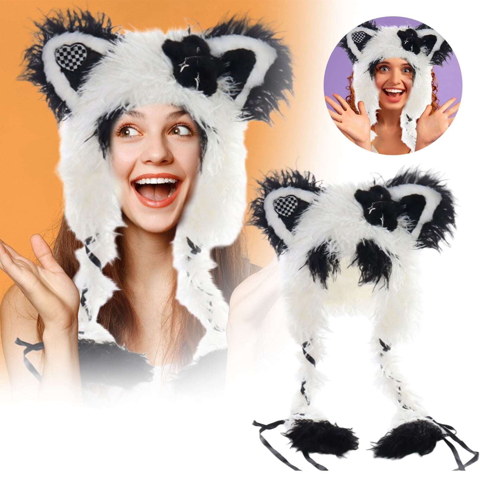 CanGonggg Adorable Fuzzy Cat Ear Hat With Colorful Star Braids For ...
