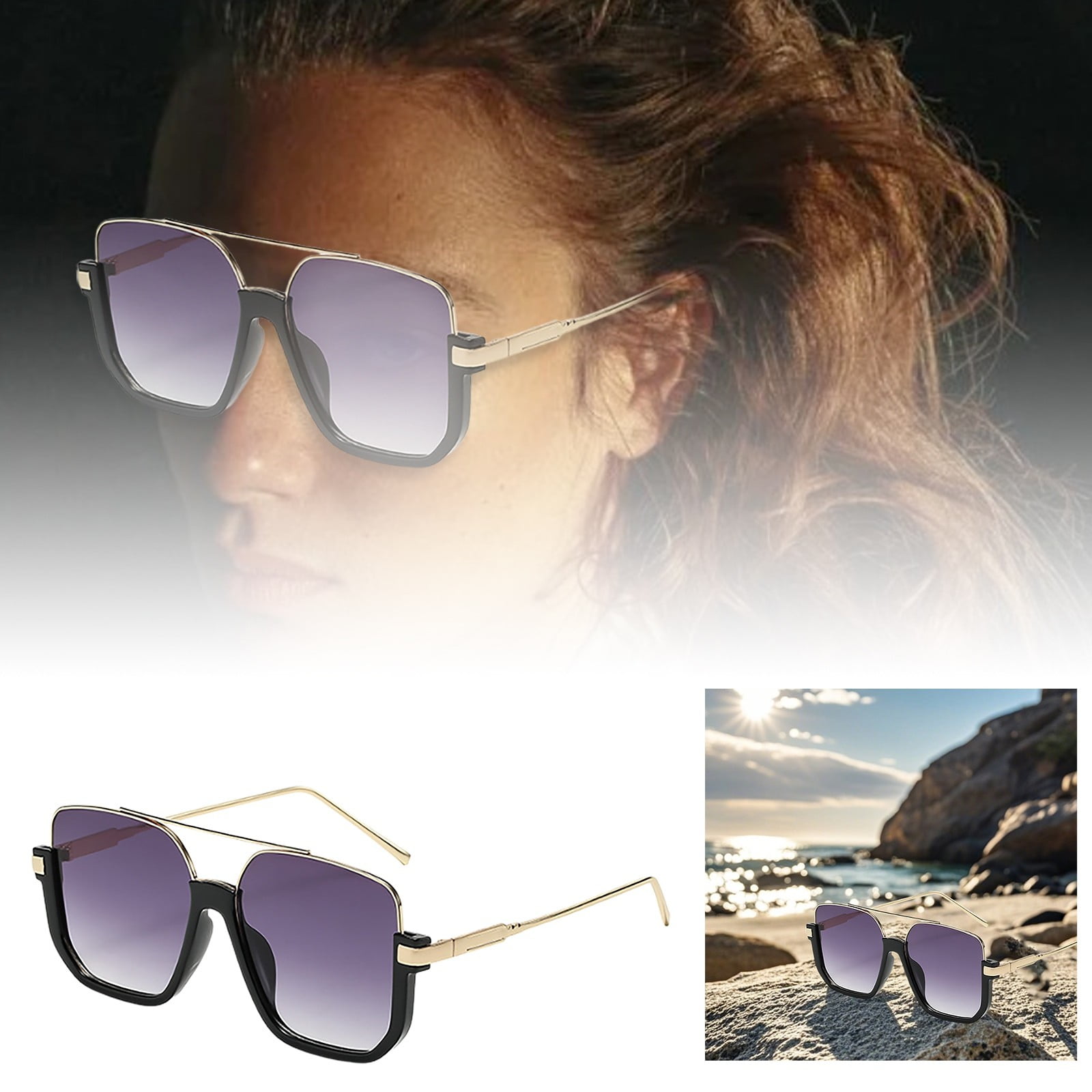 CanGonggg Square Fashion Half Frame Sunglasses For Women Blogger Style ...