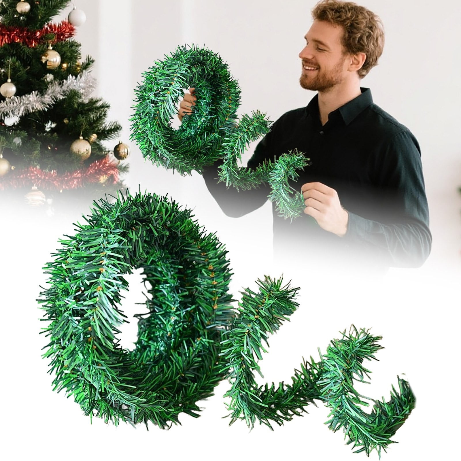 CanGonggg Wreath With Natural Rice Green Vine And Soft Fuzzy For Festive Holiday Lighted ...